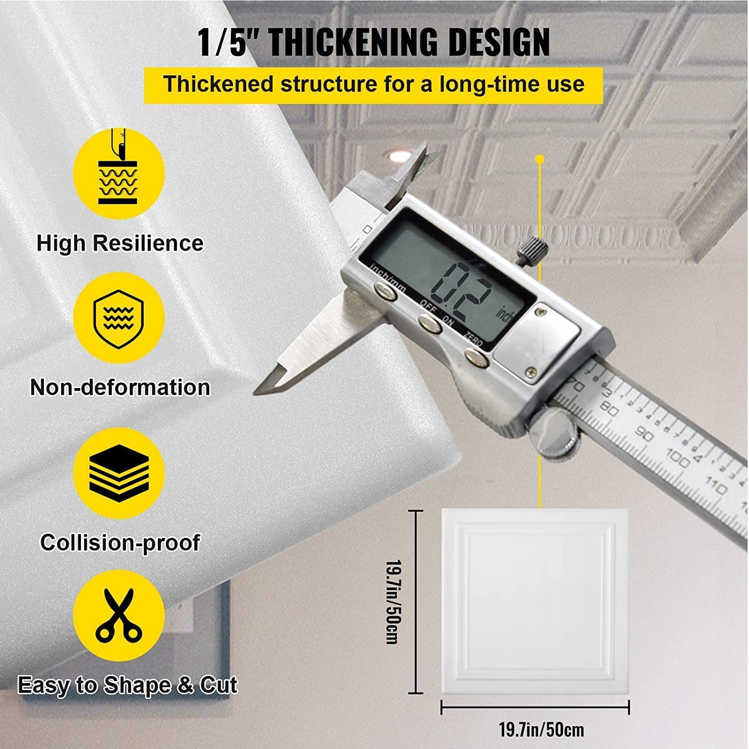 VEVOR Foam Ceiling Tiles, 19.7" x 19.7" Glue-up Ceiling Tiles, 100 pcs Lightweight Ceiling Tiles, 270 sq. ft Paintable Ceiling Tiles, 1/5" Thick Lay-in Ceiling Tile Pack for Roof and Wall Decoration