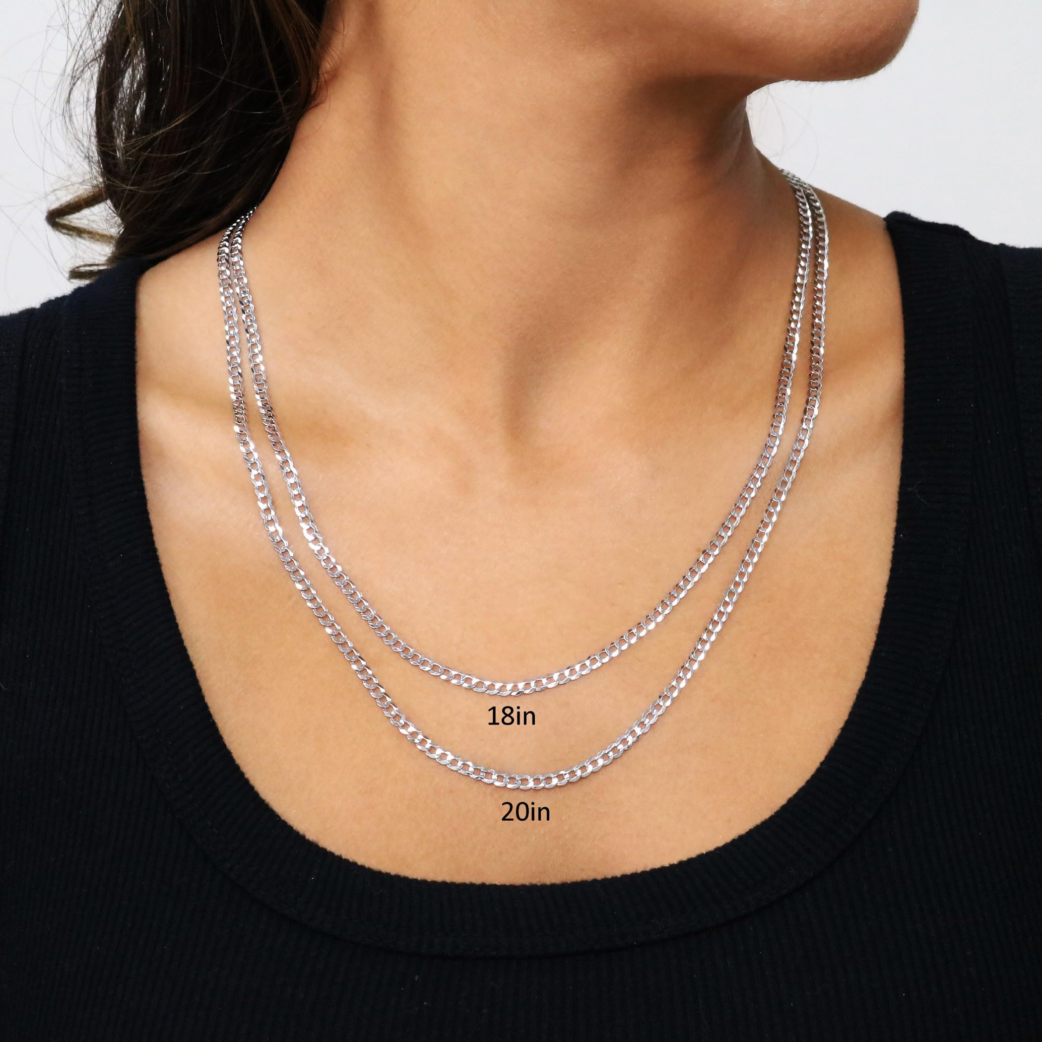 Nuragold 10k White Gold 3mm Solid Cuban Link Chain Curb Pendant Necklace, Mens Womens Jewelry 16" 18" 20" 22" 24" 26" 28" 30"