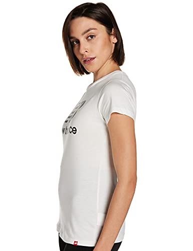 New Balance Women's NB Essentials Stacked Logo Short Sleeve 19, White/Black, X-Small