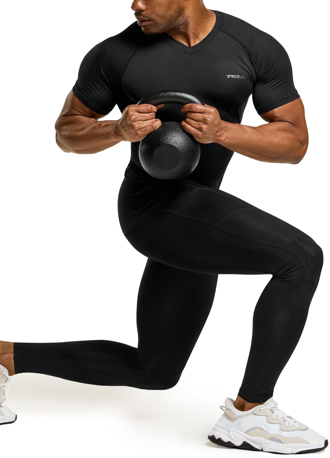 TSLA Men's Tactical Cool Dry Short Sleeve Compression Shirts, Athletic Workout Shirt, Active Outdoor Base Layer T-Shirts, V Neck Shirt Navy, Medium