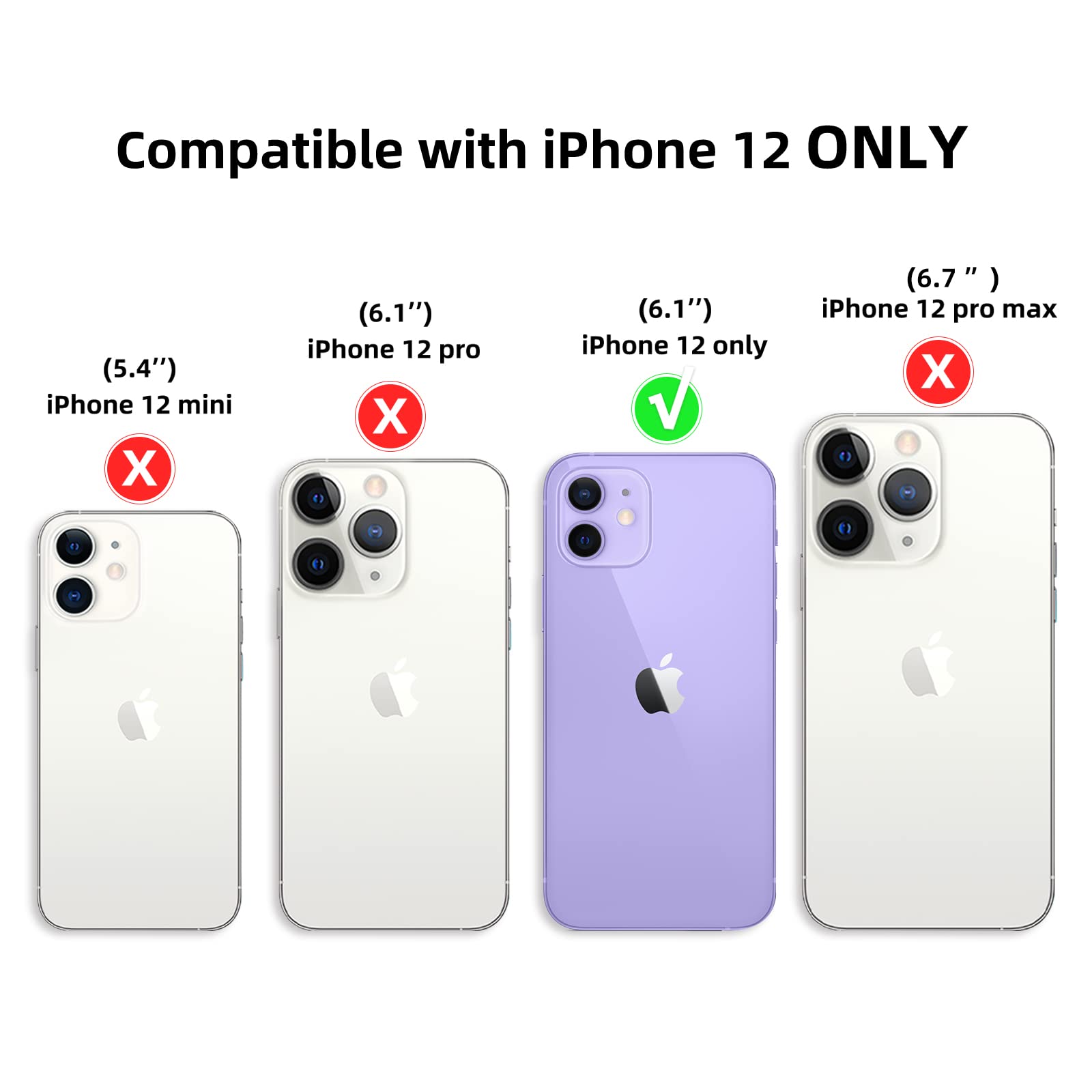 ottwn Designed for iPhone 12 Case for Girl Women, Raised Corners Bumper Drop Protection, Soft TPU Shockproof Anti-Scratch, Full Camera Lens Protection Case Cover for iPhone 12 Case(6.1inch), Black