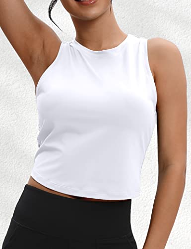 VOOVEEYA Ruched Workout Tops for Women Open Back - Going out Crop Tops Backless Yoga Tops Tie Back(White-L)