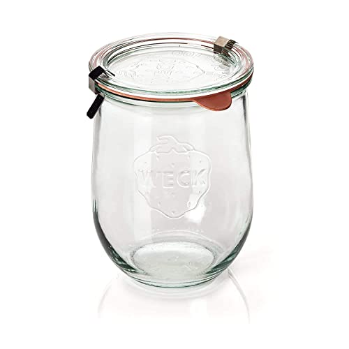 Weck Jars - 1 Liter - Large Sour Dough Starter Jars - Tulip Jar with Wide Mouth - Suitable for Canning and Storage - 2 Sourdough Jars with (Jars, Glass Lids & Keep Fresh Covers)