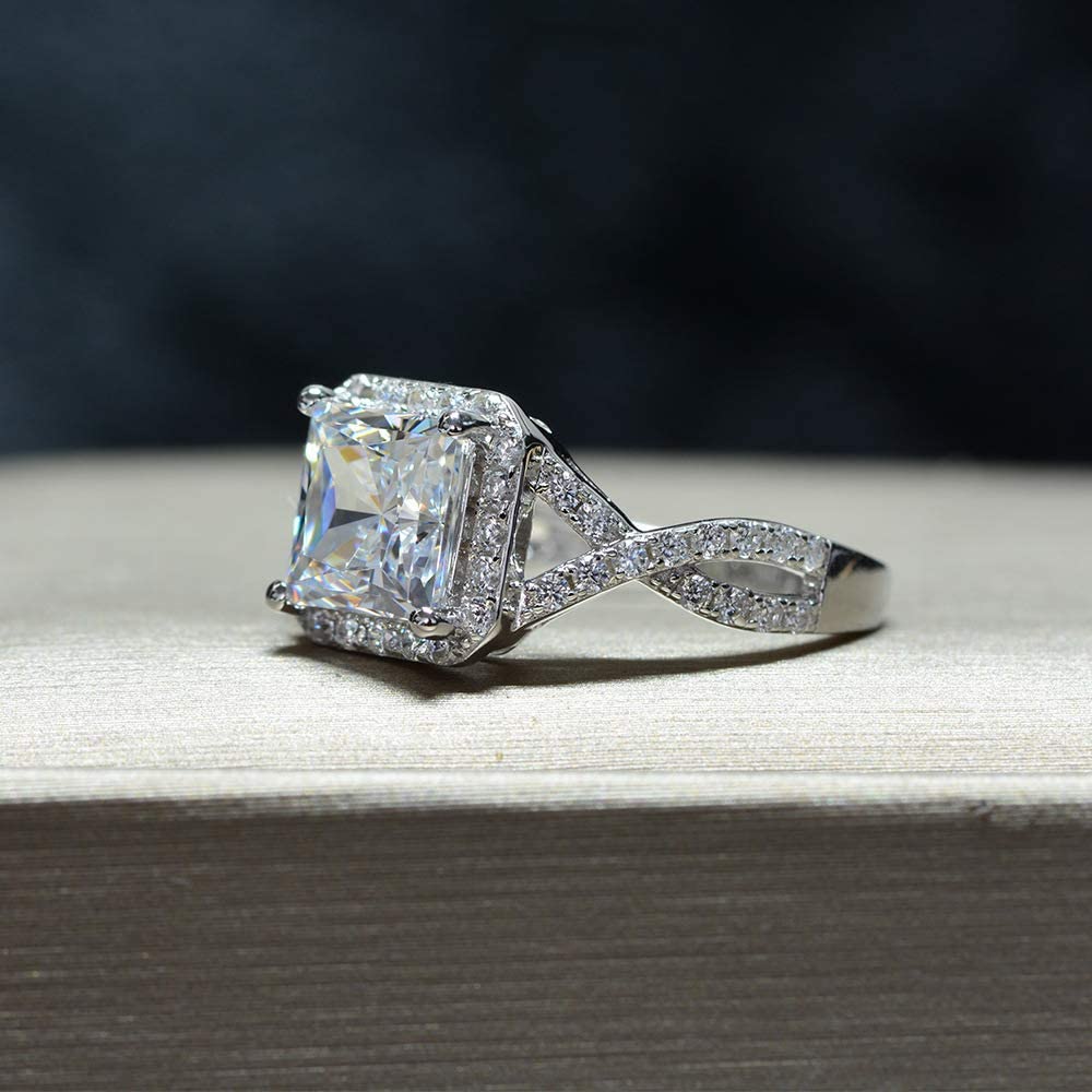 S925 Sterling Silver Shiny Full Diamond Gemstone Ring Cubic Zirconia Rings CZ Diamond Multi Row Ring Eternity Engagement Wedding Band Ring for Women(US Sizes: 6-10) (7)