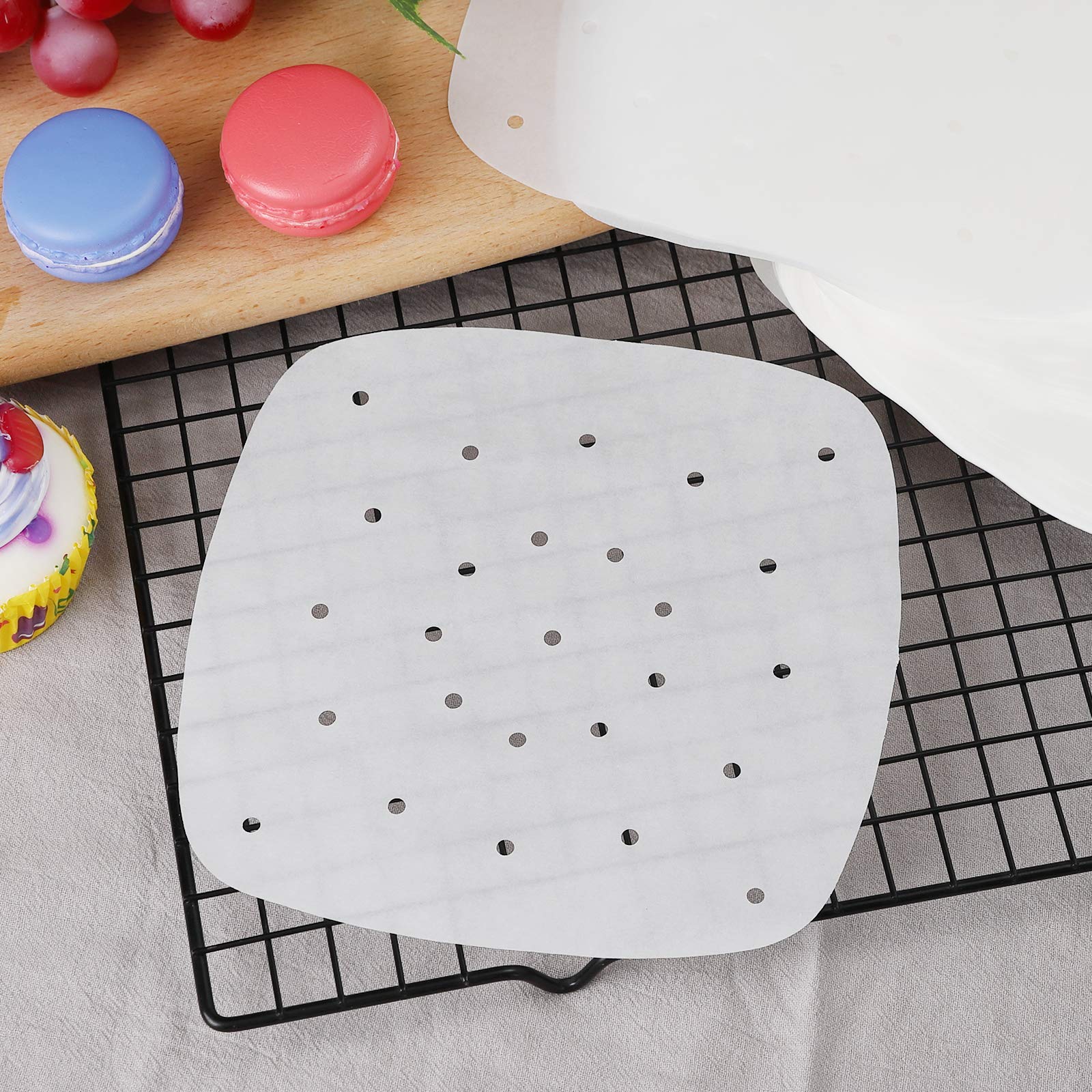 Air Fryer Disposable Paper Liners,Set of 100,8.5 inch Square Air Fryer Paper,Premium Perforated Parchment Steaming Papers,Non-stick Steamer Mat,Baking,Cooking,Steaming