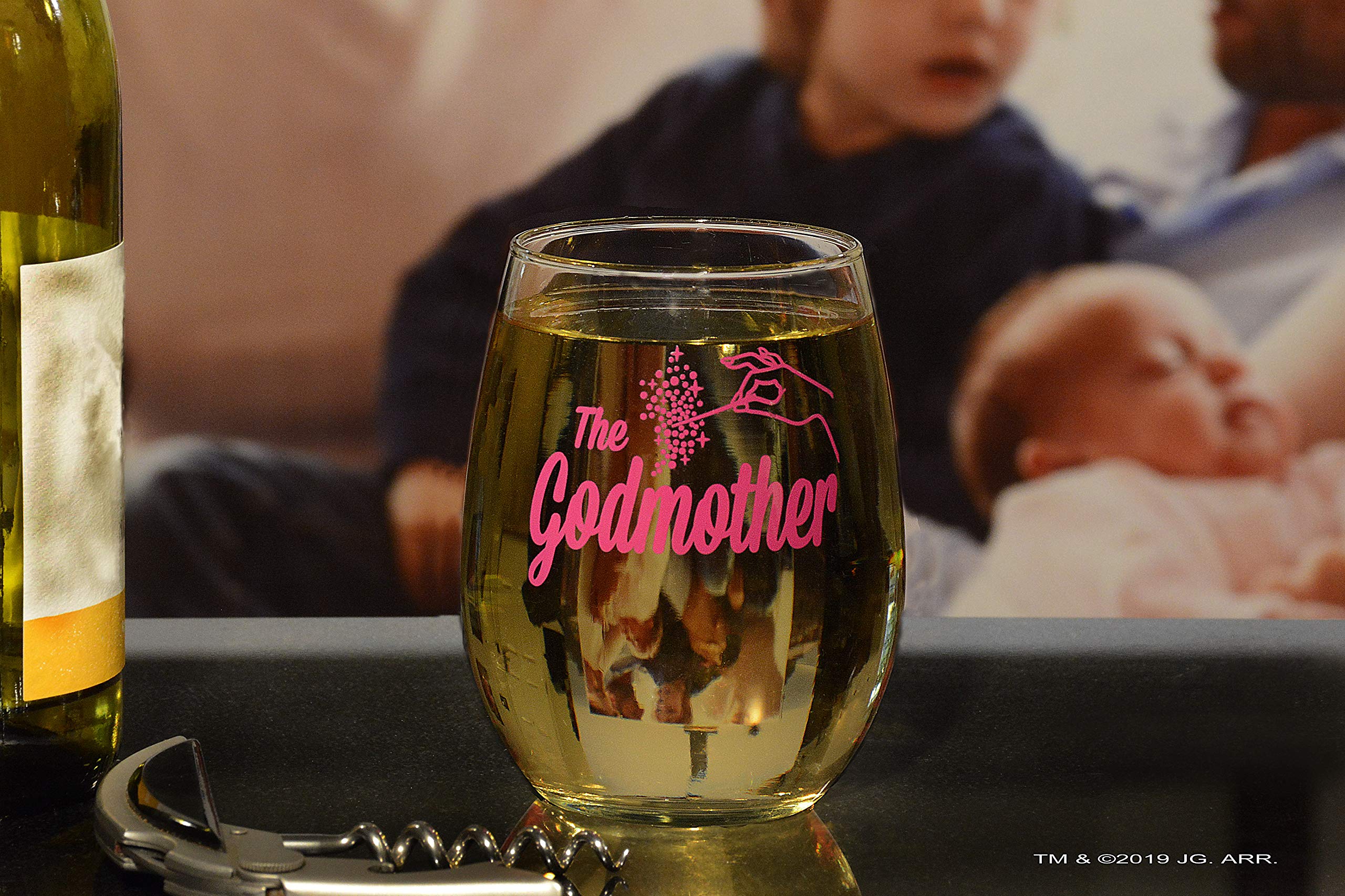 The Godmother Printed Stemless Wine Glass - Premium Quality, Handcrafted Glassware, 15 oz., Collectible Gift Item for Godparents, Birthdays, & Special Occasions
