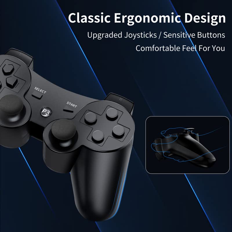 SUNOVO 2023 Upgrated Controller for PS3 Controller Wireless for Playstation 3 Controller Wireless for PS3 Wireless Controller for PS3 Remote with DoubleShock & Motion Sensor, Black, 2 Pack