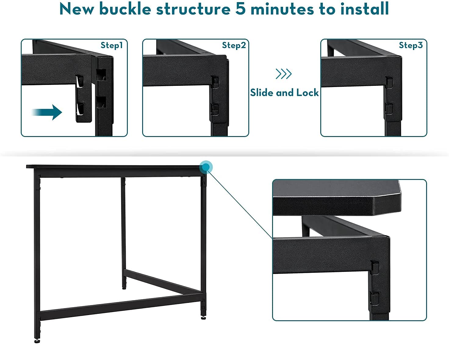 SAYGOER Industrial Corner Desk Triangle Computer Desk for Small Spaces Home Office Workstation Laptop Gaming Table Study Writing Student Desk, Black