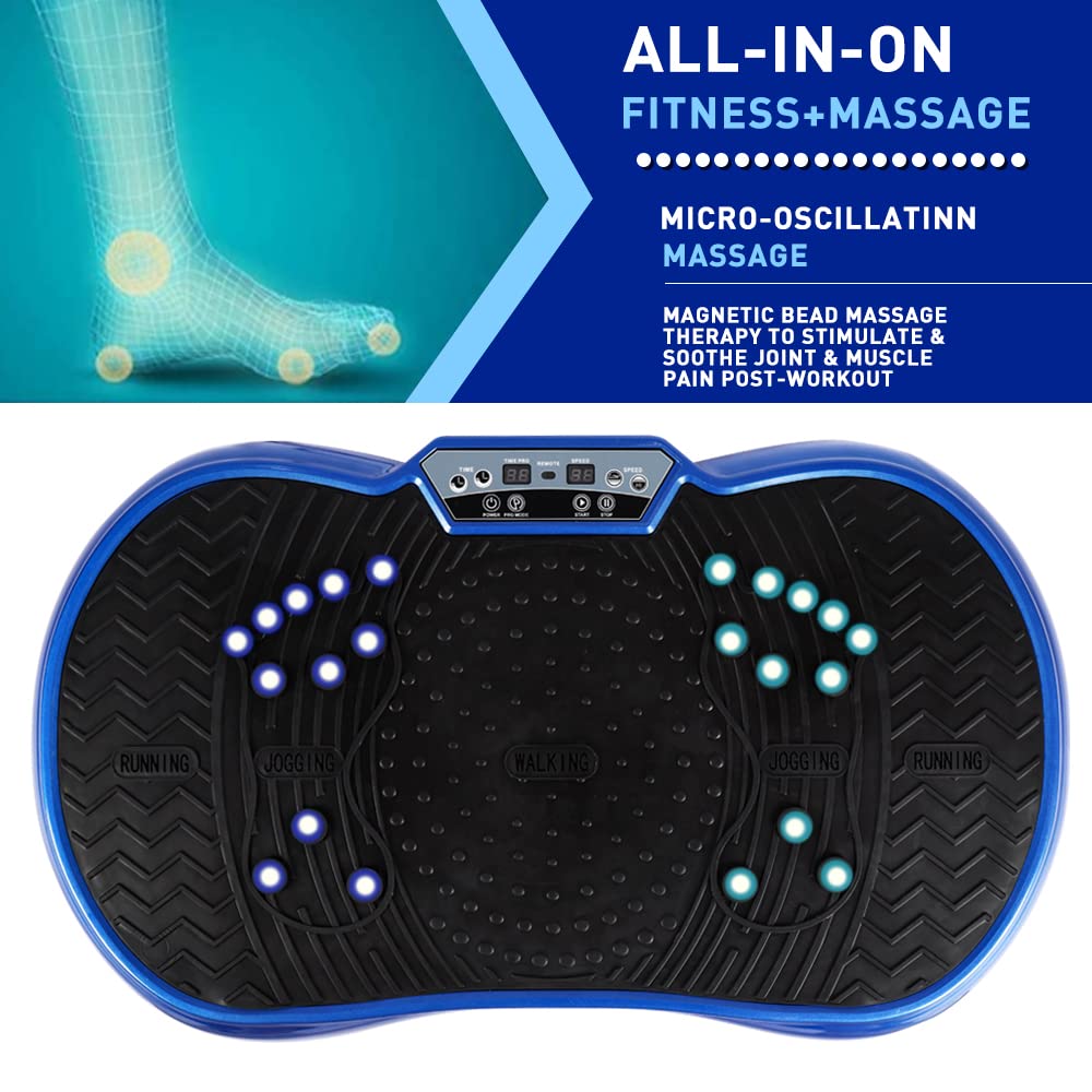 Vibration Plate Exercise Machine with Bluetooth Speaker, 99 Levels Whole Body Shape Vibration Platform Machine with Jump Rope for Weight Loss Fitness, Home Gym Equipment Workout Machine, Blue