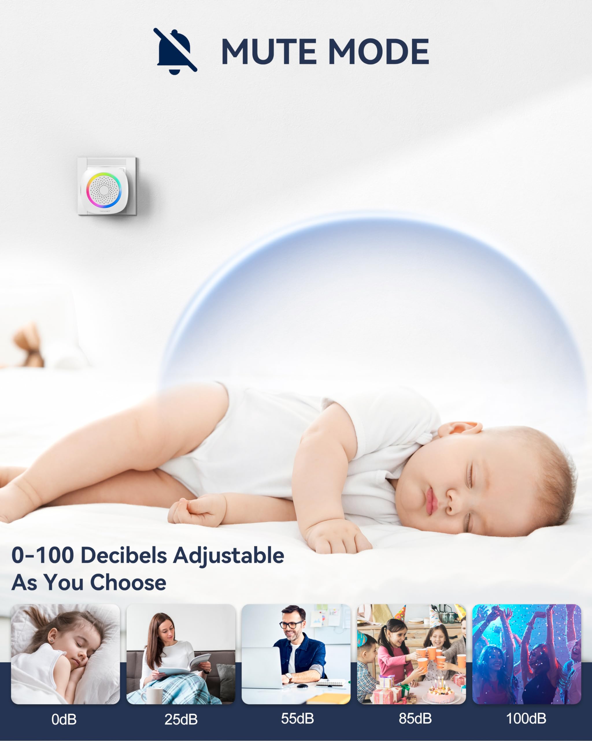 TECKNET Wireless Doorbell, Plug and Play, IP66 Waterproof Doorbell with RGB Light, 1300ft Door bell Kit, 60 Chimes & 5 Level Volume, 4.5 Years Using Time Cordless Doorbell for Classroom, Home