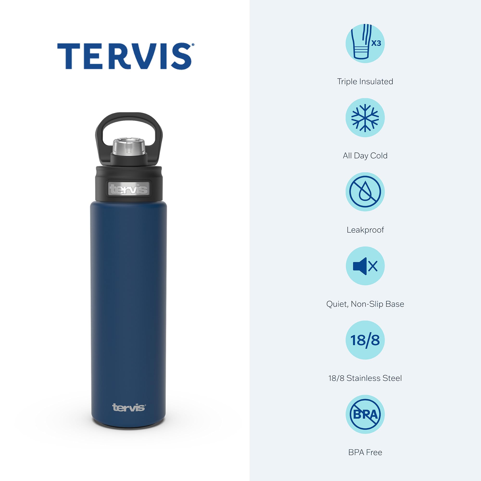 Tervis Inkreel - Blue Tides Triple Walled Insulated Tumbler Travel Cup Keeps Drinks Cold, 24oz Wide Mouth Bottle, Stainless Steel