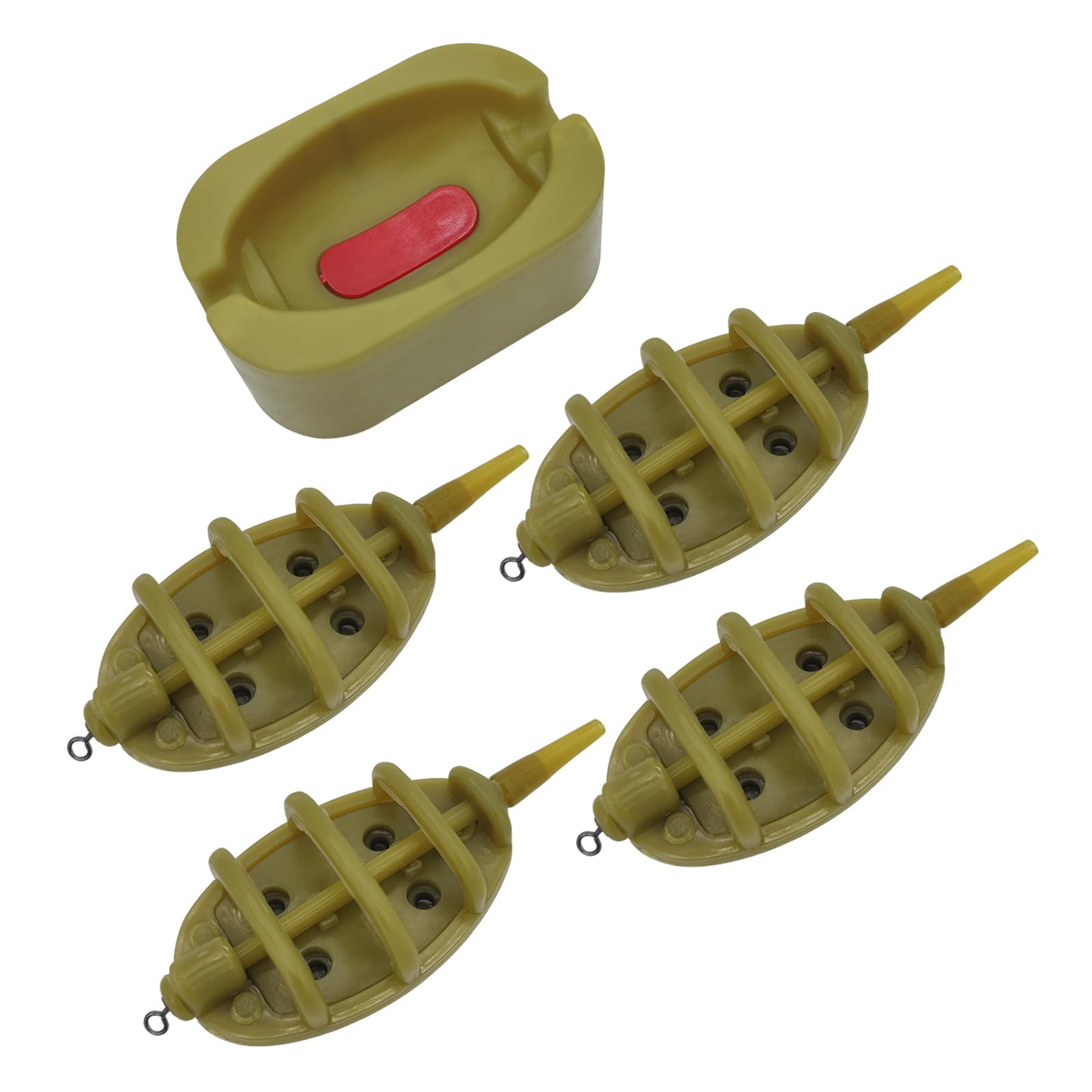 Medsuo 5pcs Fishing Inline Feeders Set Quick Release Method Feeder and Rubber Mould Flat Method Feeder for Carp Fishing 15g 20g 25g 35g (Brown)