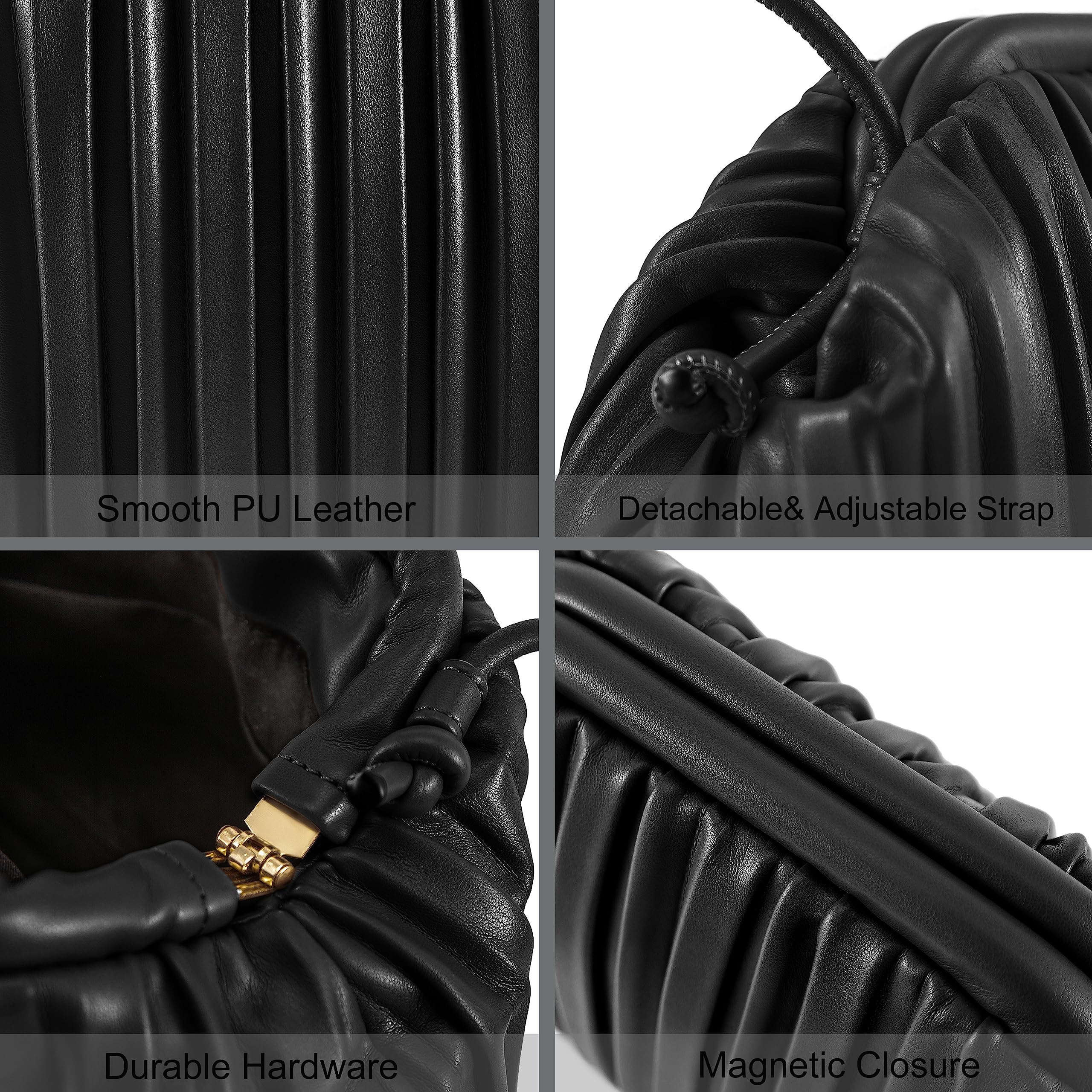 NIUEIMEE ZHOU Ruched Dumpling Bag for Women PU Leather Cloud Handbag Clutch Purse Retro Shoulder Crossbody Bags