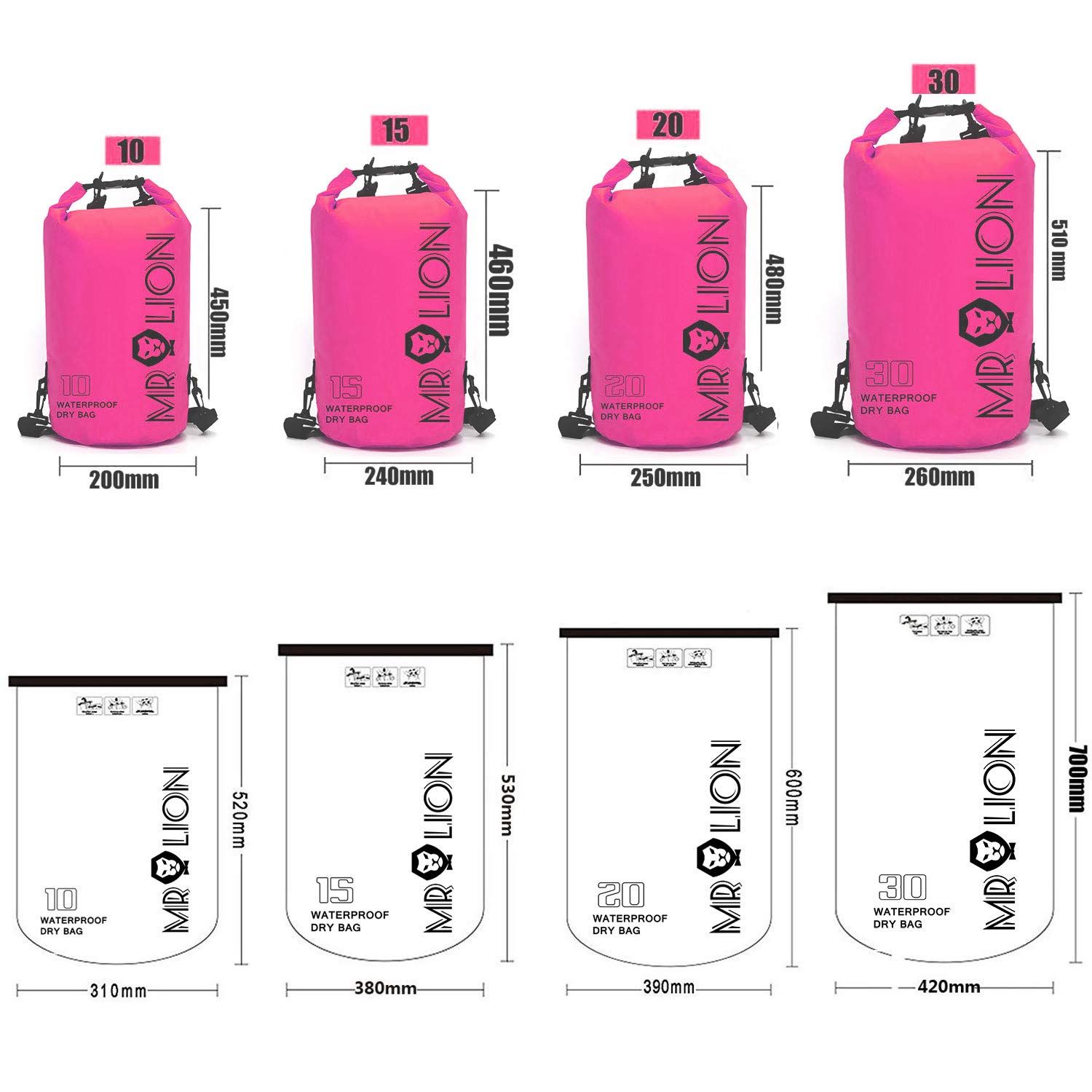 MR LION Waterproof Dry Bag - Roll Top Dry Compression Sack Keeps Gear Dry for Kayaking, Beach, Rafting, Boating, Hiking, Camping, Swimming, Floating and Fishing with Waterproof Phone Case (Pink, 20L)