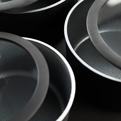 Russell Hobbs RH02131EU7 Saucepan Set, 3 Piece Non-Stick Induction Pans with Lids, 16/18/20cm, Tall Body for Larger Capacity Batch Cooking, Use Little or No Oil, Crystaltech Graphite Collection