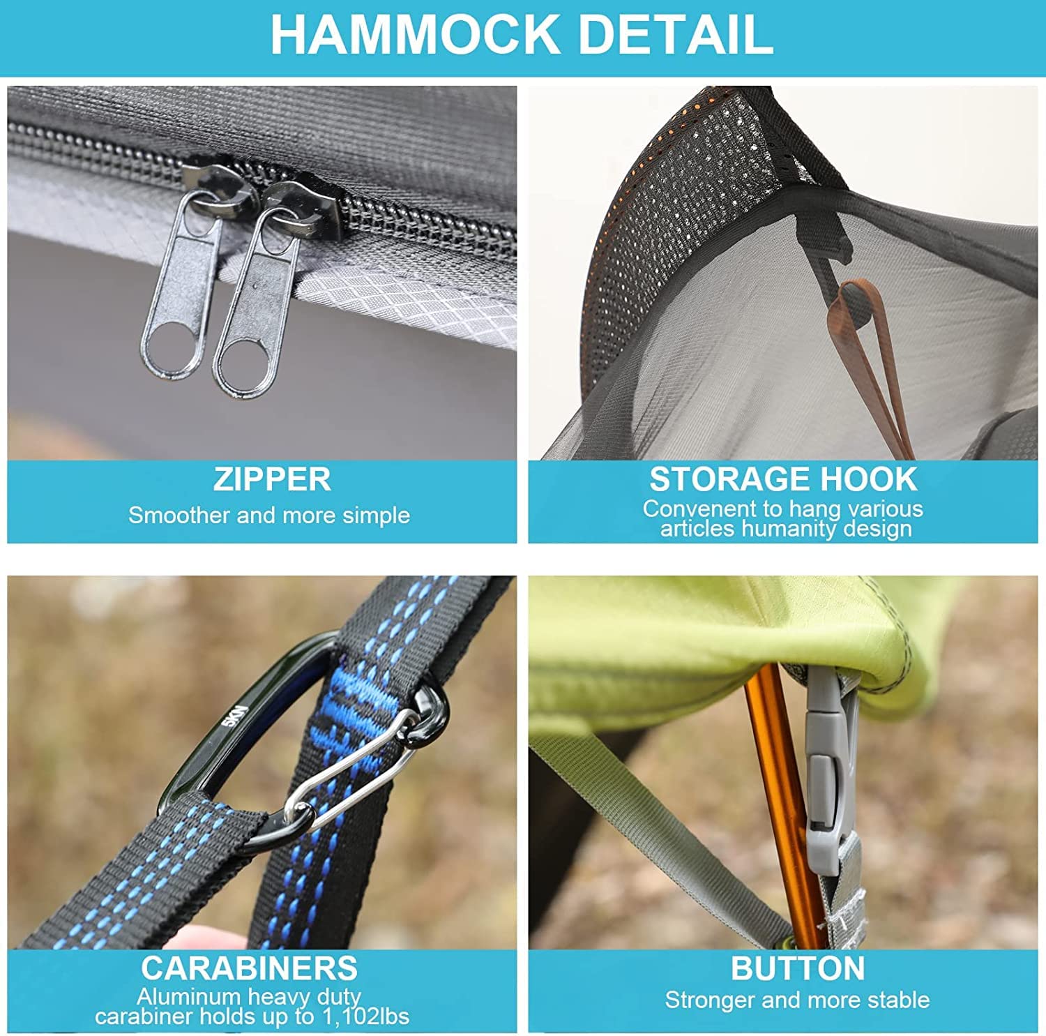 SUNPIE Camping Hammock Tent with Mosquito Net, Lightweight 1-2 Persons Bivvy Hammock Set, Hammock with Rain Fly Cover and Tree Straps for Backpacking Hiking Travel Beach Outdoor Activities