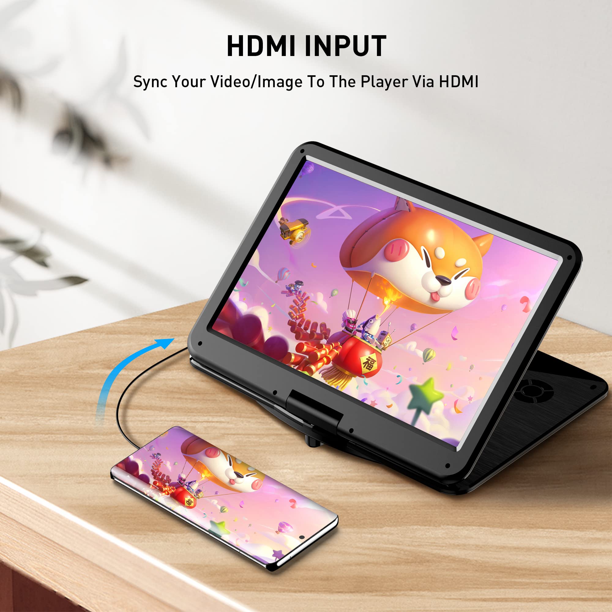 SUNPIN 17.9" Portable DVD Player with 15.6" Large HD Screen, Screen Mirroring, 6 Hours Rechargeable Battery, Support Dolby Digital/USB Driver/Sync TV and All Region Discs, High Volume Speaker, Black