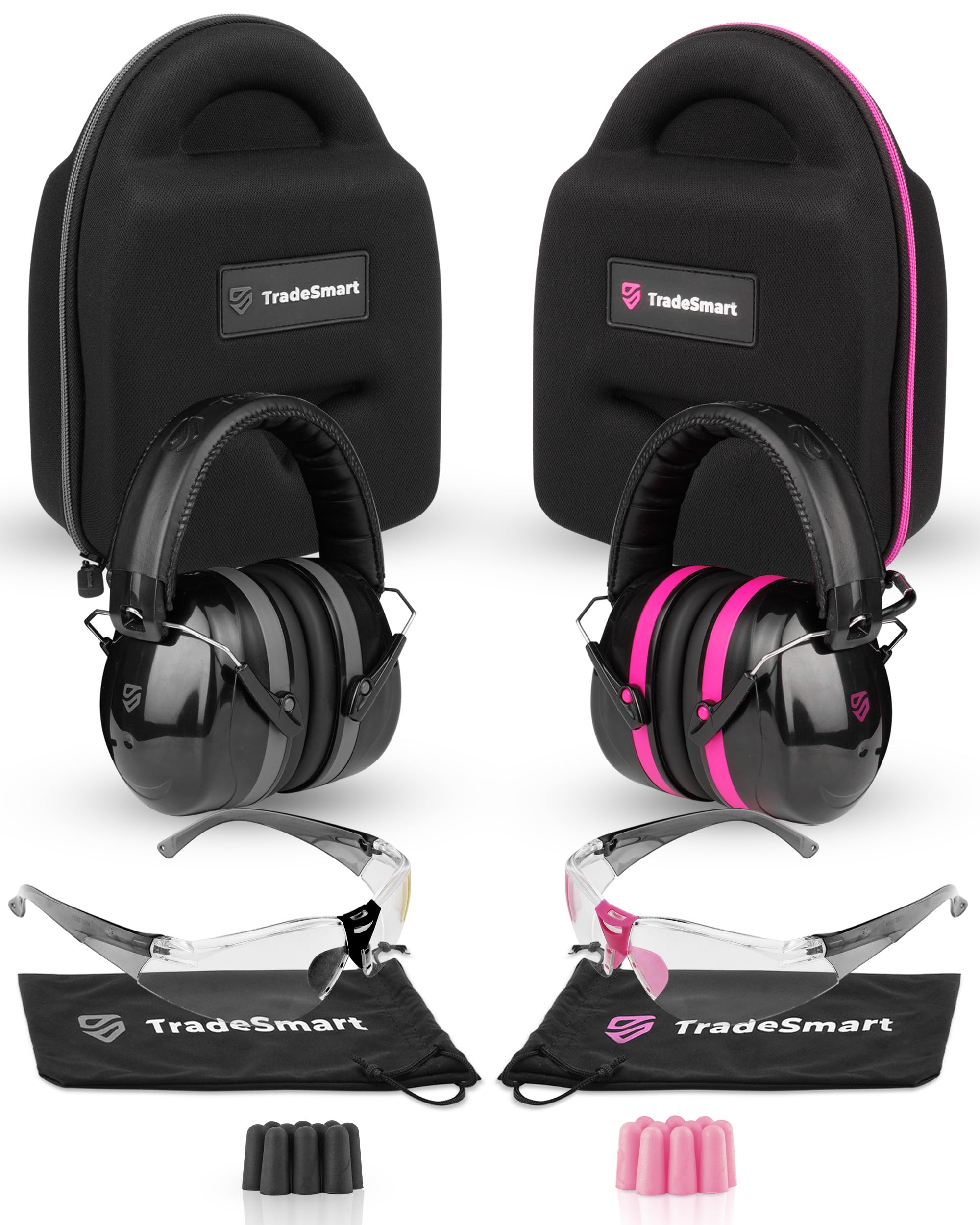 TradeSmart Gun Range Protection Duo Kit - Grey and Pink Shooting Eye and Ear Protection for Women and Men, U.S. Certified