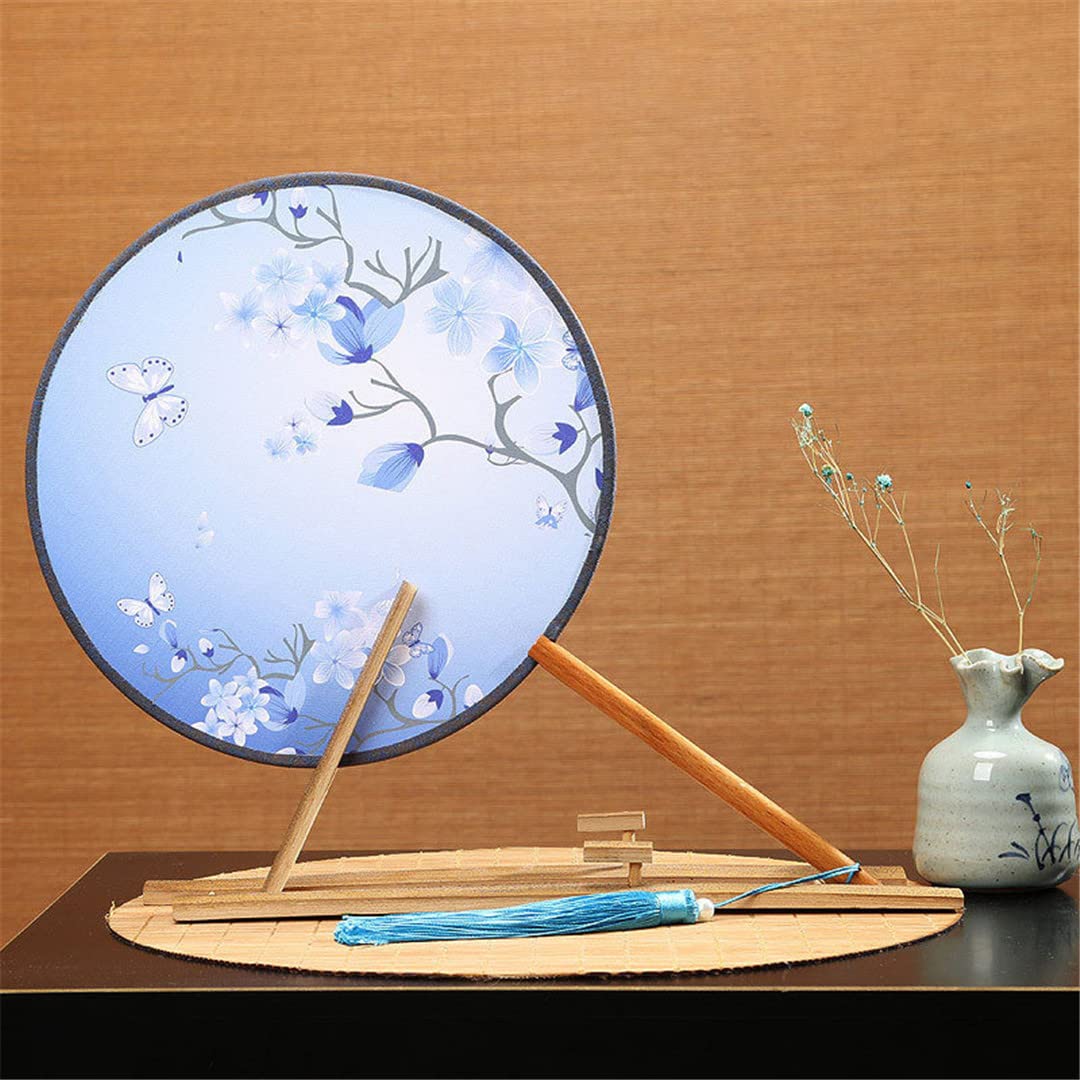 Vintage Flower Lotus Leaf Round Cloth Lady Hand Fan Chinese Style Portable Fan for Wedding Dance