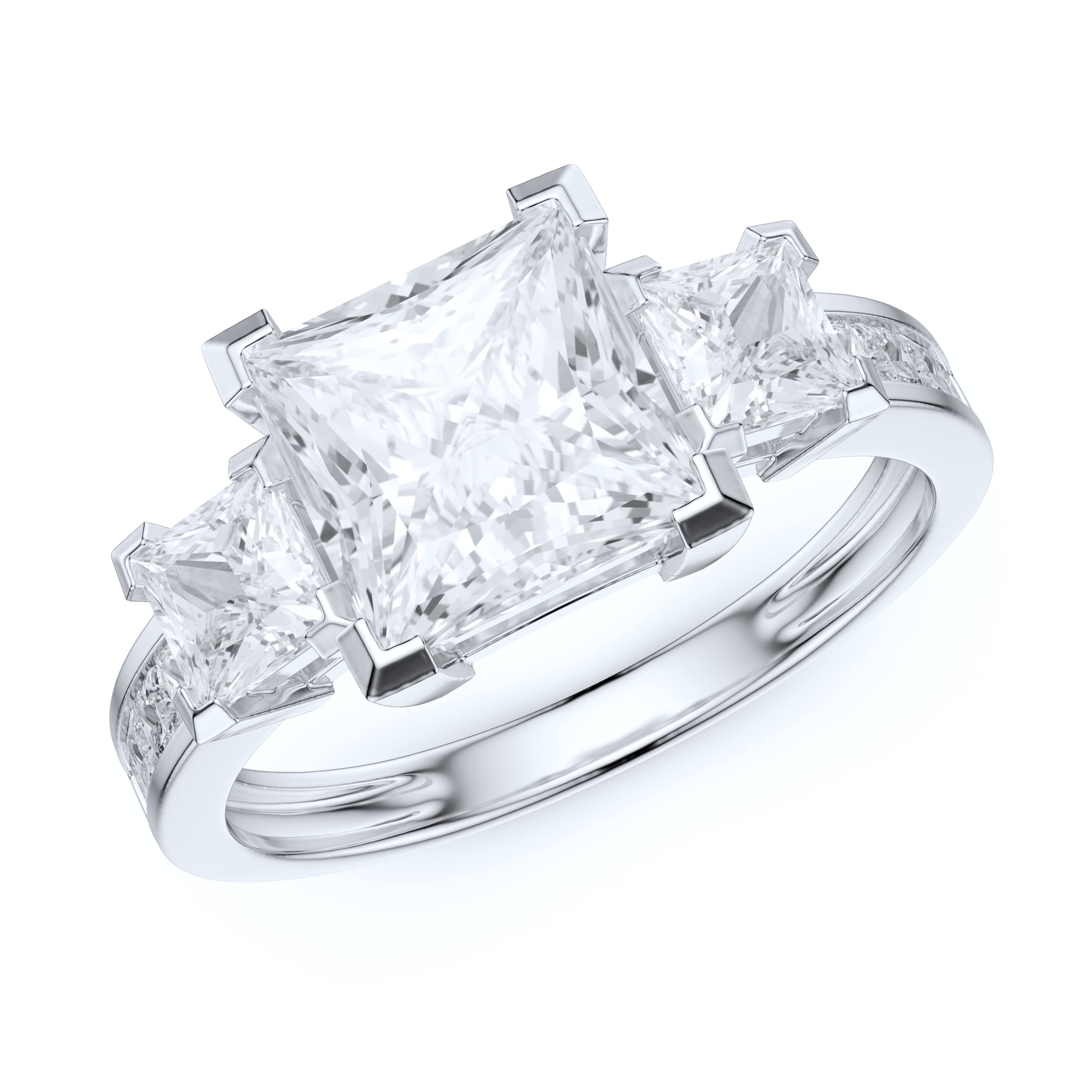 PRSTANI 14k White Gold Three Stones All Princess Cut Simulated Diamond Engagement Ring 2CT Main Stone (7)