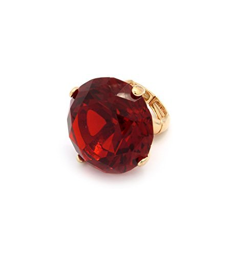NYFASHION101 Women's Extra Big Rhinestone Fashion Stretch Ring, Red/Gold-Tone