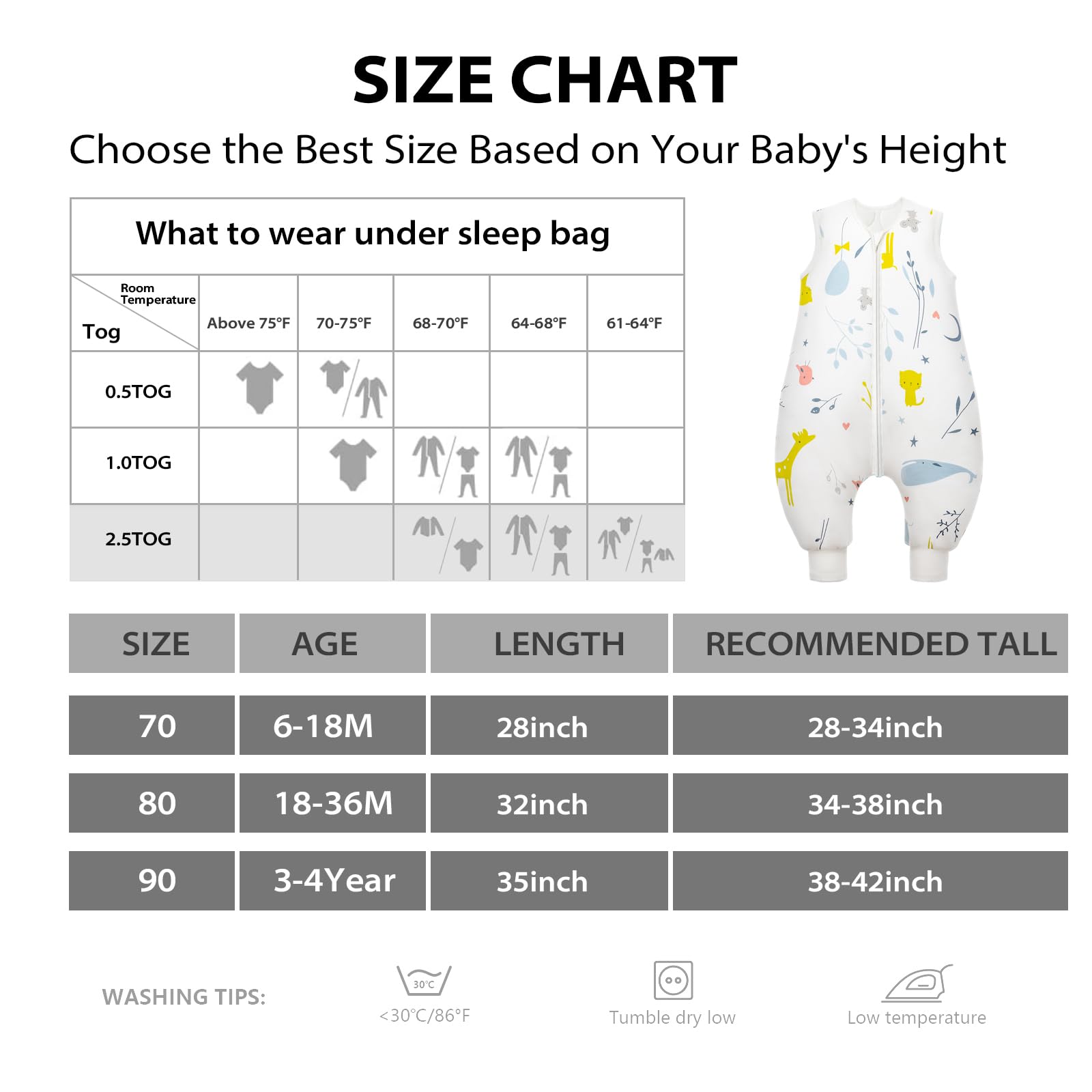 Mosebears Baby Sleep Sack with Feet,Baby Winter Sleep Sack for Toddler Thicken 2.5 TOG (18-36 Months, Baby height 34-38 inches)