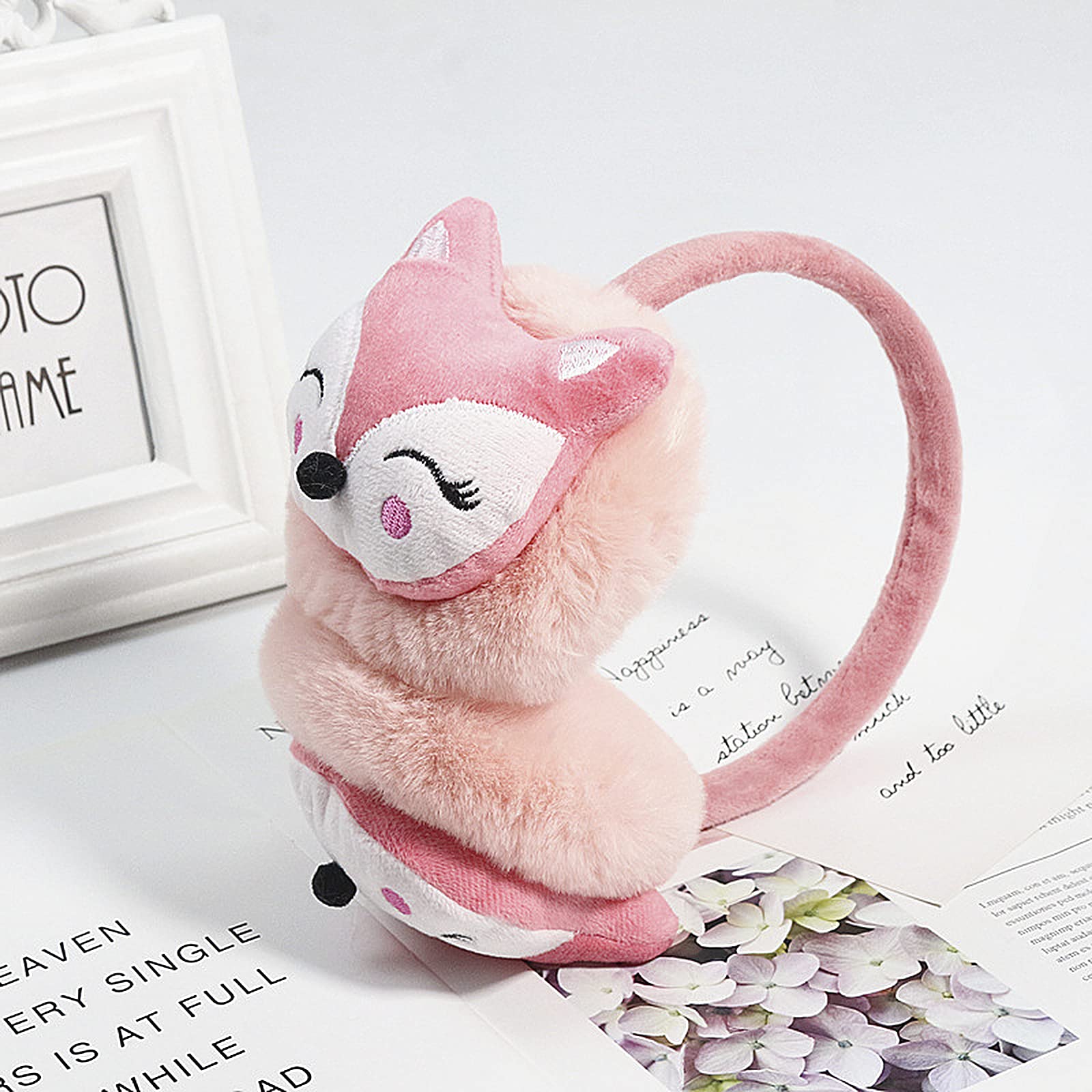RONGXG Cute Fox Earmuff Girl Boy Plush Winter Warm Ear Muff Soft Furry Outdoor Ear Warmer Muff Kid Ear Cover Anti-Cold Ear Protector, Red, One Size