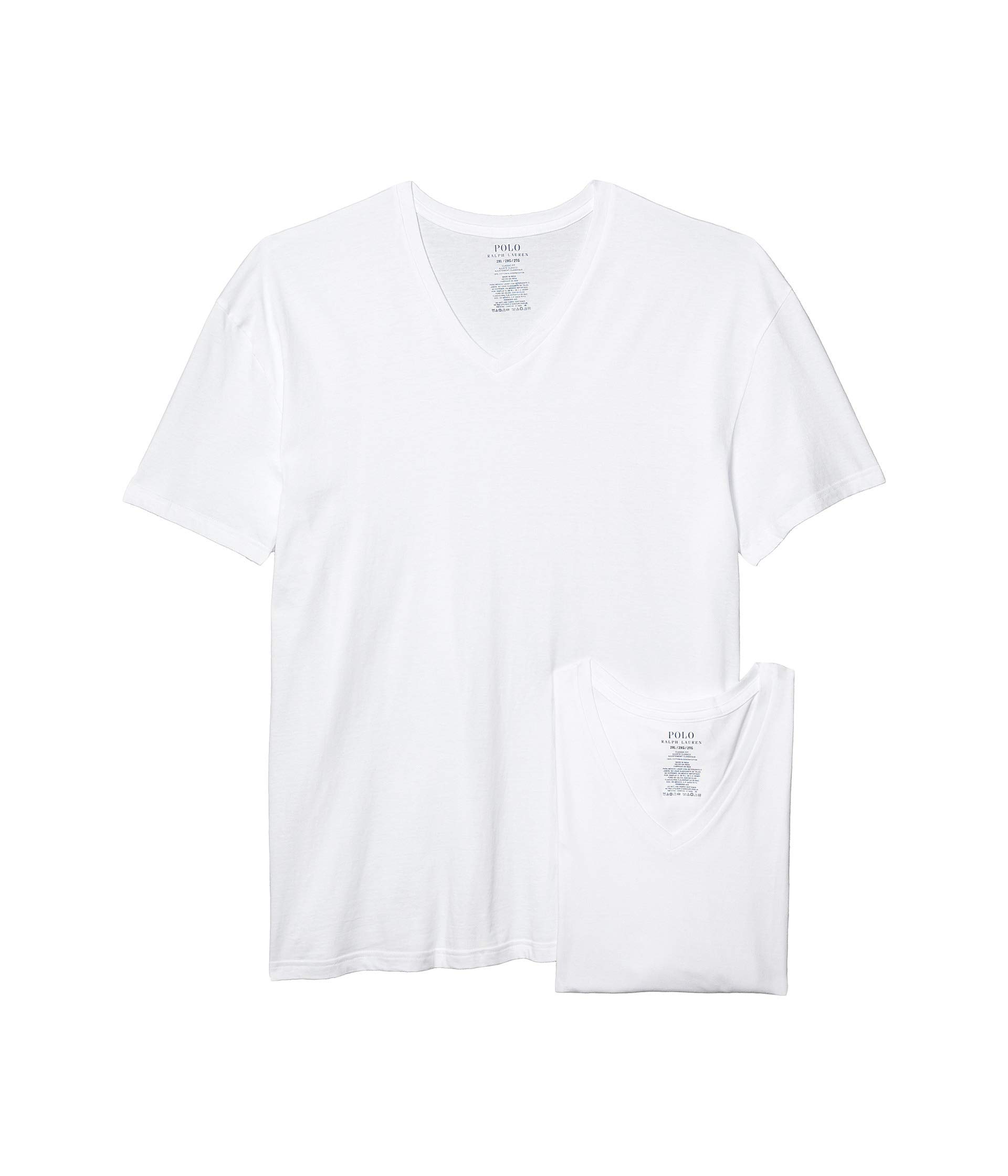 POLO RALPH LAUREN Classic Fit Wicking V-Neck 5-Pack Undershirts White/Cruise Navy Pony Player LG