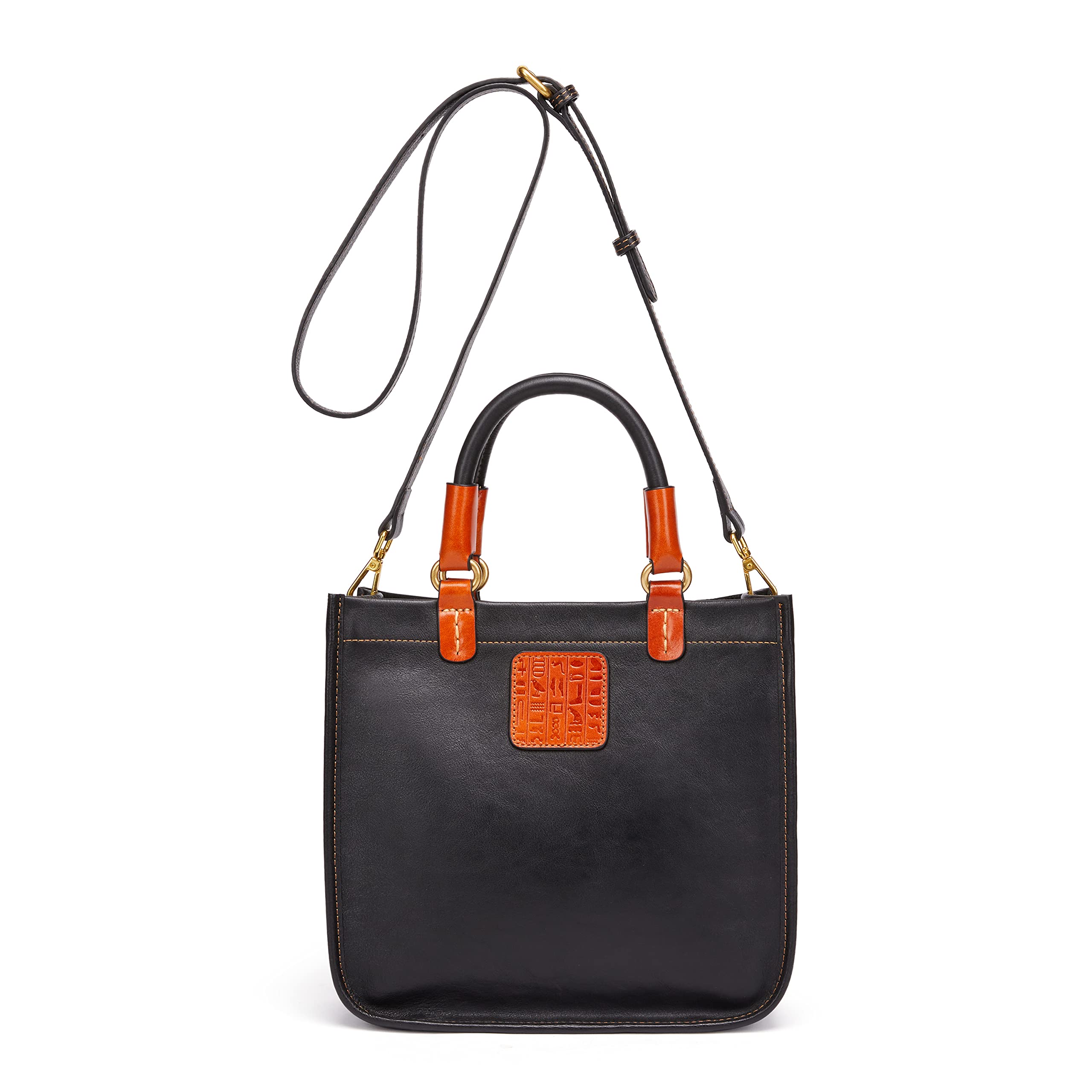 Vintage Leather Tote Bag For Women Casual Top Handle Shoulder Purse With Wide Straps (1-Black)