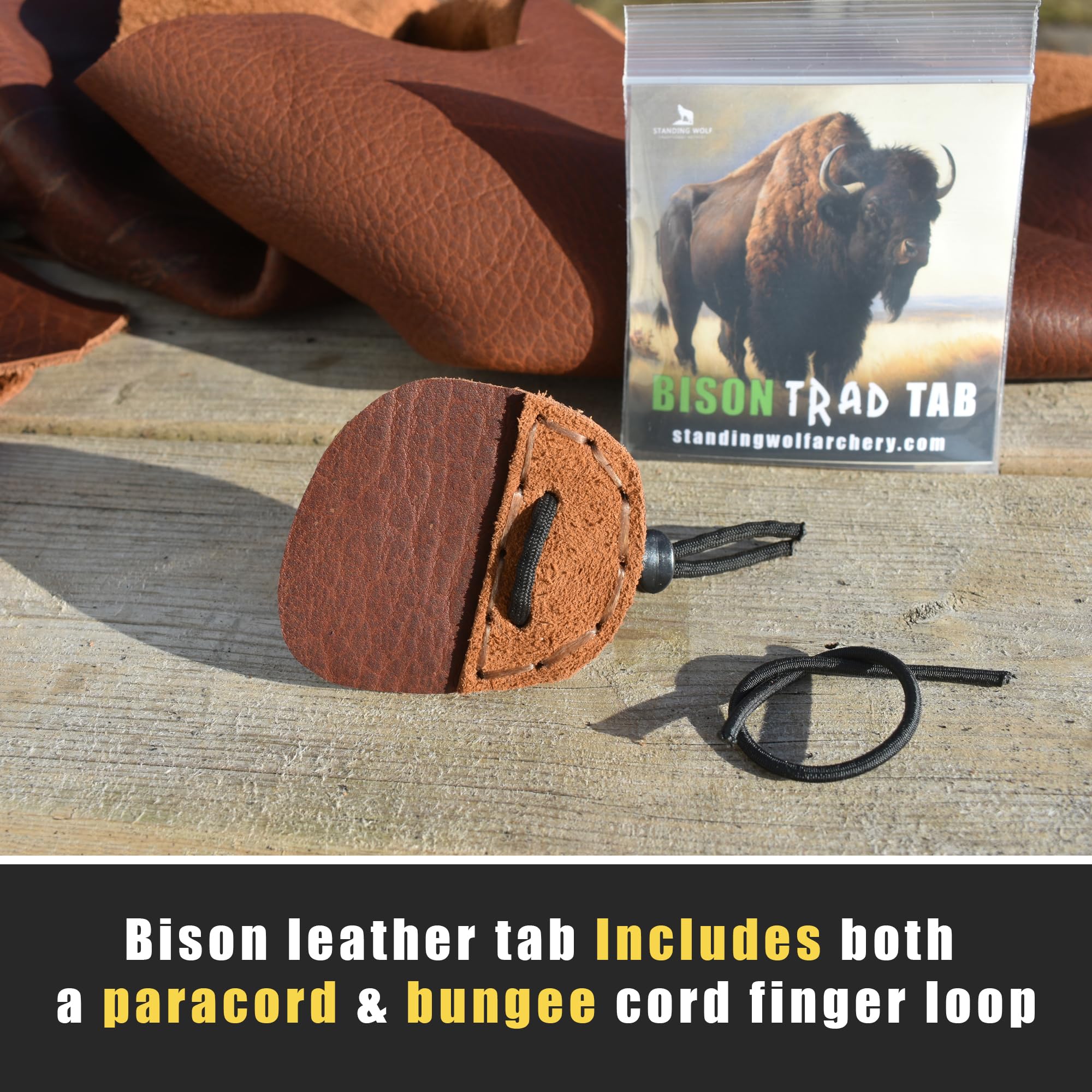 Standing Wolf Traditional Archery Leather Finger Tab for Archery (Right Hand 3 Under) | Traditional Archery Finger Guards | Shooting Tabs for Archery Hunting & Target Practice (Black Moose)