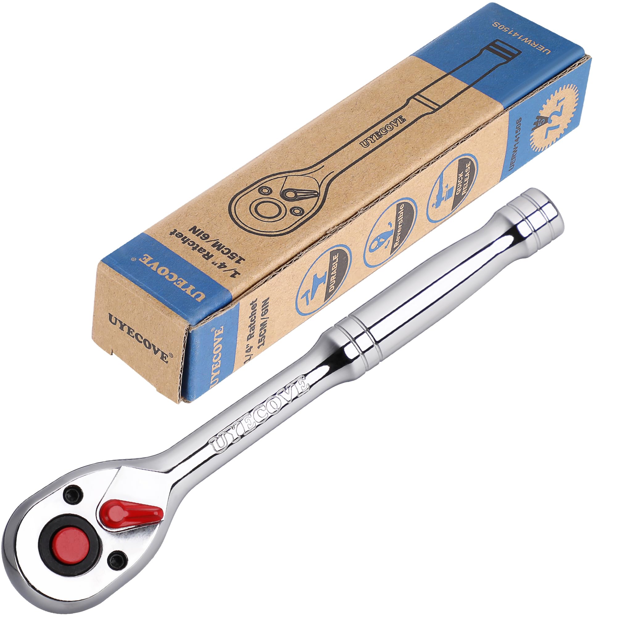 UYECOVE 1/4 Inch Drive Ratchet Wrench, 1/4 Ratchet, Socket Wrench, 72-Tooth Quick-release Reversible Cr-Mo Head, Chrome Steel Made - 5.9''15cm