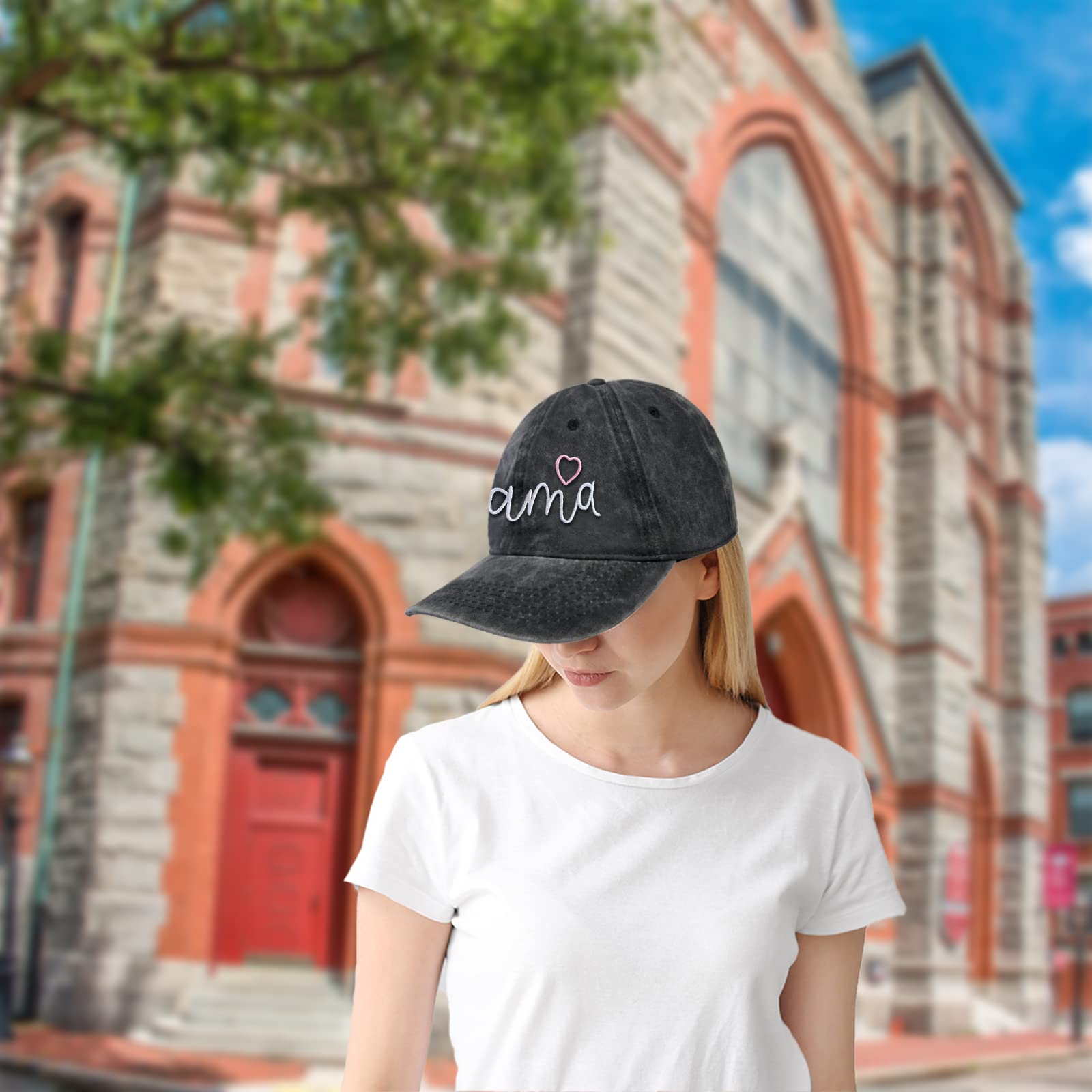 Viezrrle Men Women Embroidered Baseball Hat, Washed Cotton Dad Cap with Adjustable Metal Buckle, Vintage Trucker Hat(mama)