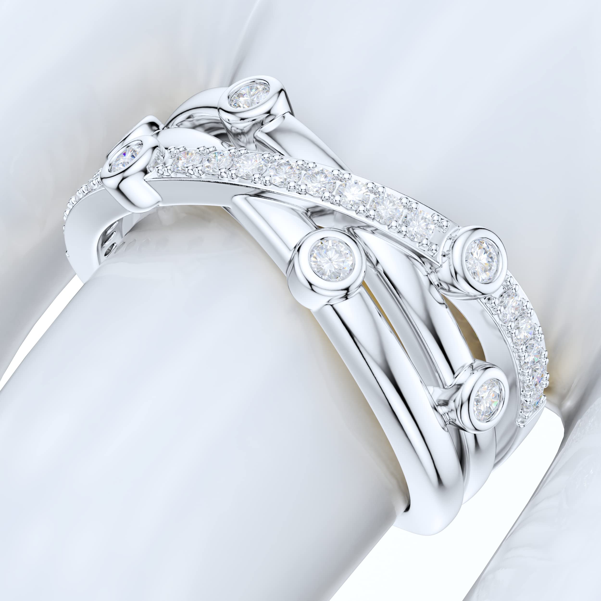 PRSTANI Sterling Silver Criss Cross Bubble Cocktail Simulated Round Brilliant Diamond Ring Wedding Band For Women (6.5)