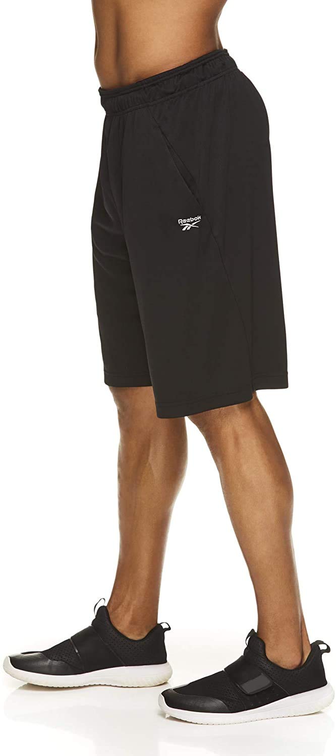 Reebok Men's Mesh Basketball Gym & Running Shorts w/Elastic Drawstring Waistband & Pockets - Point Guard Black, Large