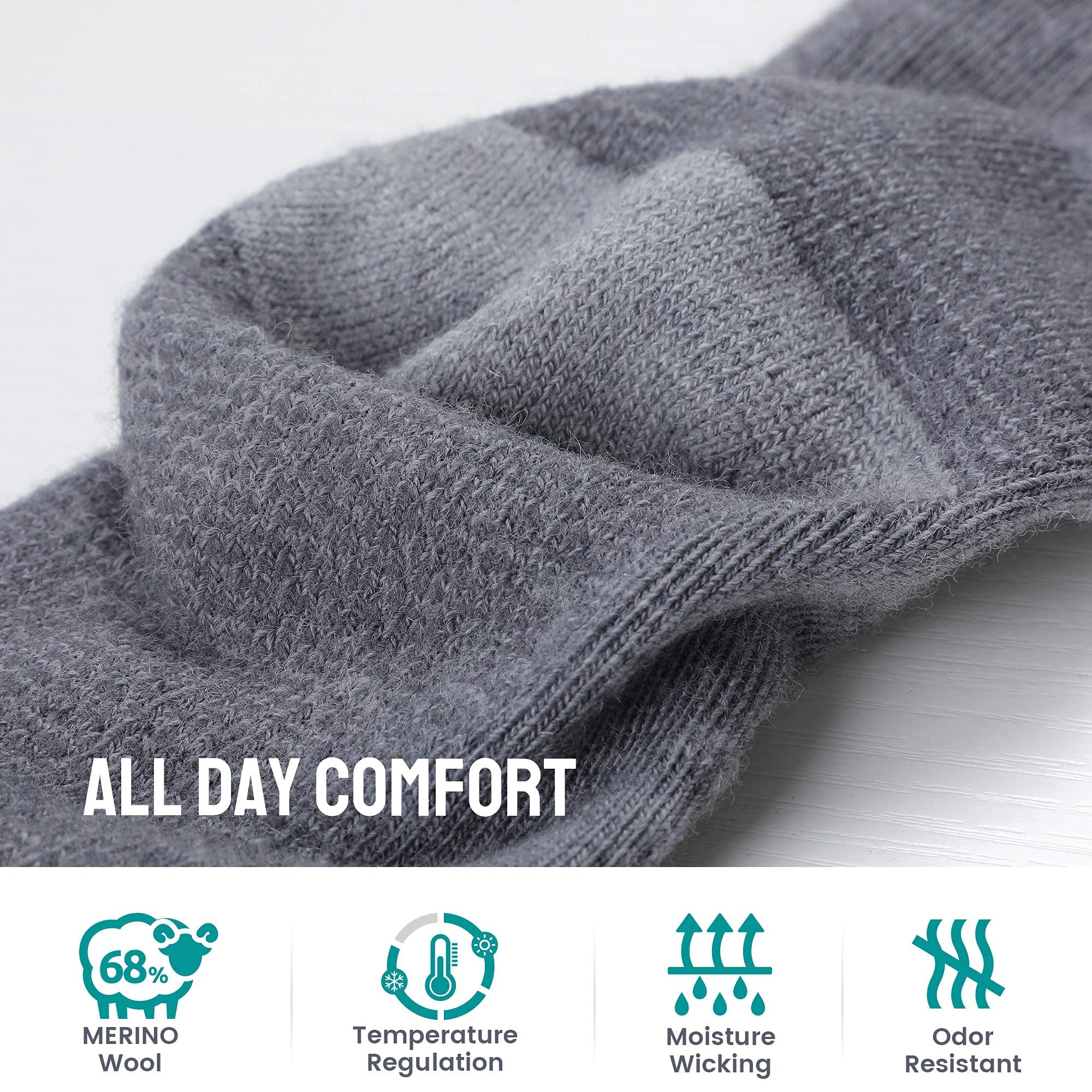 SAMSOX 2-Pair Merino Wool Hiking Socks, Made in USA, Grey L/XL (Men 10-13 / Women 12+)