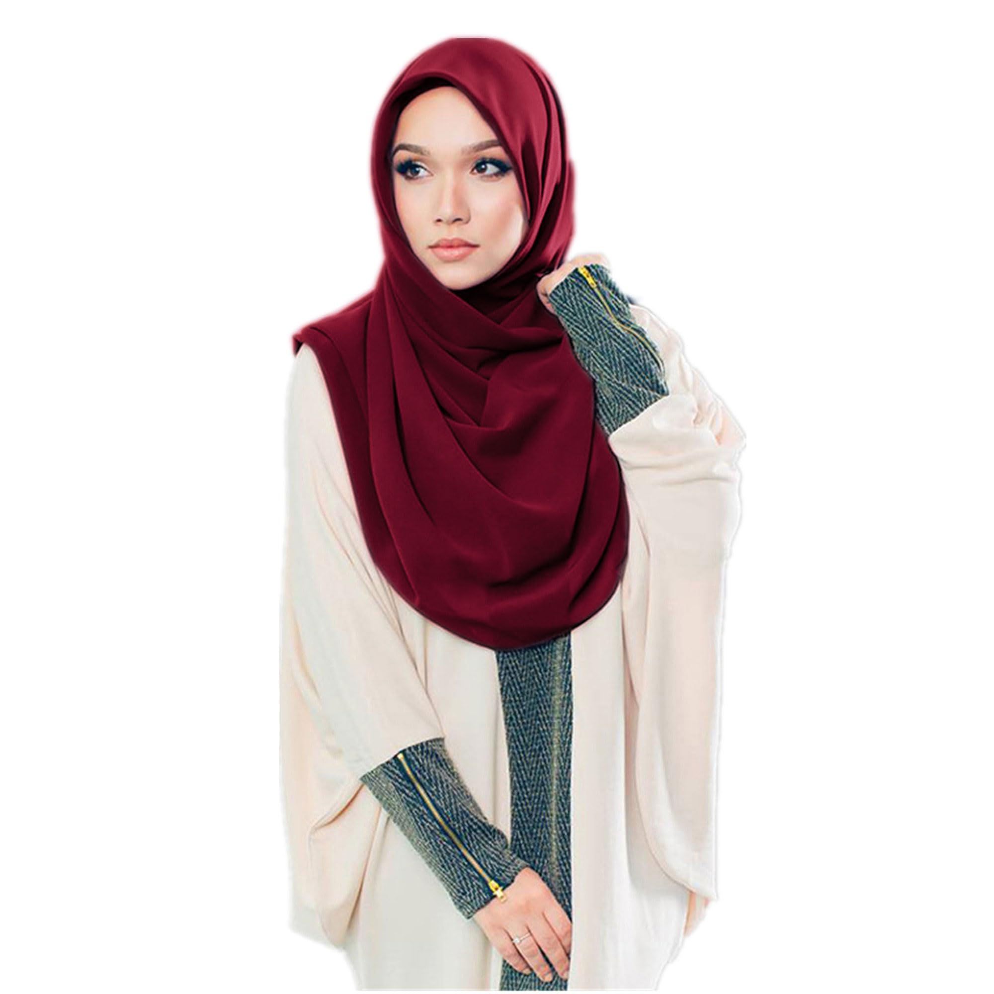 MOWEN Bubble Chiffon Scarf with Underscarf Cap for Women Hijab Muslim Lightweight 27"X70"(Rose Red)