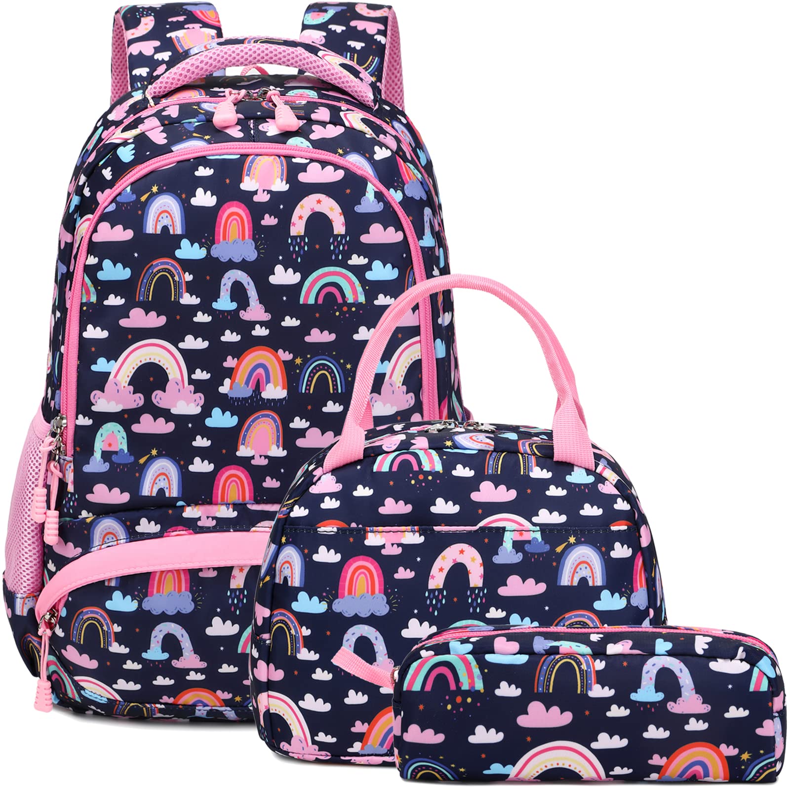 Meisohua Kids Backpacks for Girls Rainbow Backpacks Primary School Backpack Set with Lunch Tote 3 in 1 School Bags for Girls