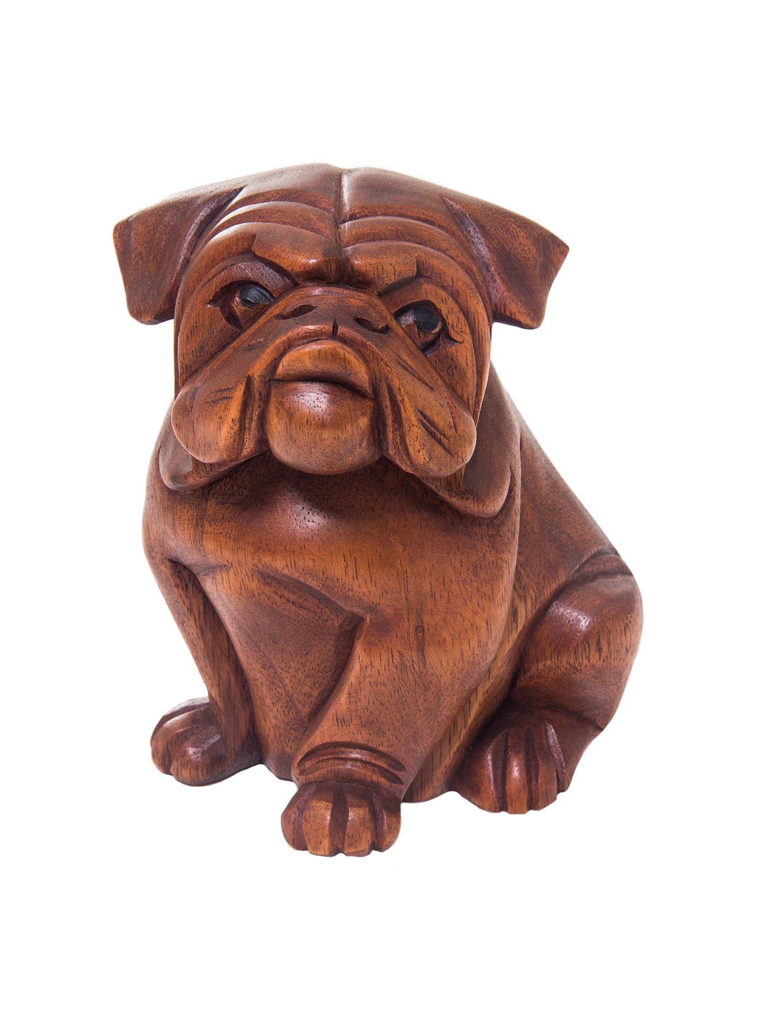 OMA Hand Carved Dog Bulldog Statue Figurine Solid Wood Sitting Dog Statue Home Decor Gift