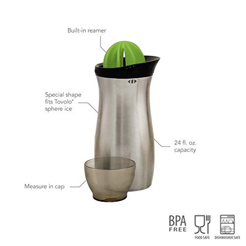 Tovolo Cocktail Shaker Stainless Steel (24 oz.) - Built-In Citrus Reamer, Strainer, & Jigger / Gadget for Bar Cart, Bartending, Home Bar, Mixology, Kitchen, & Gifting
