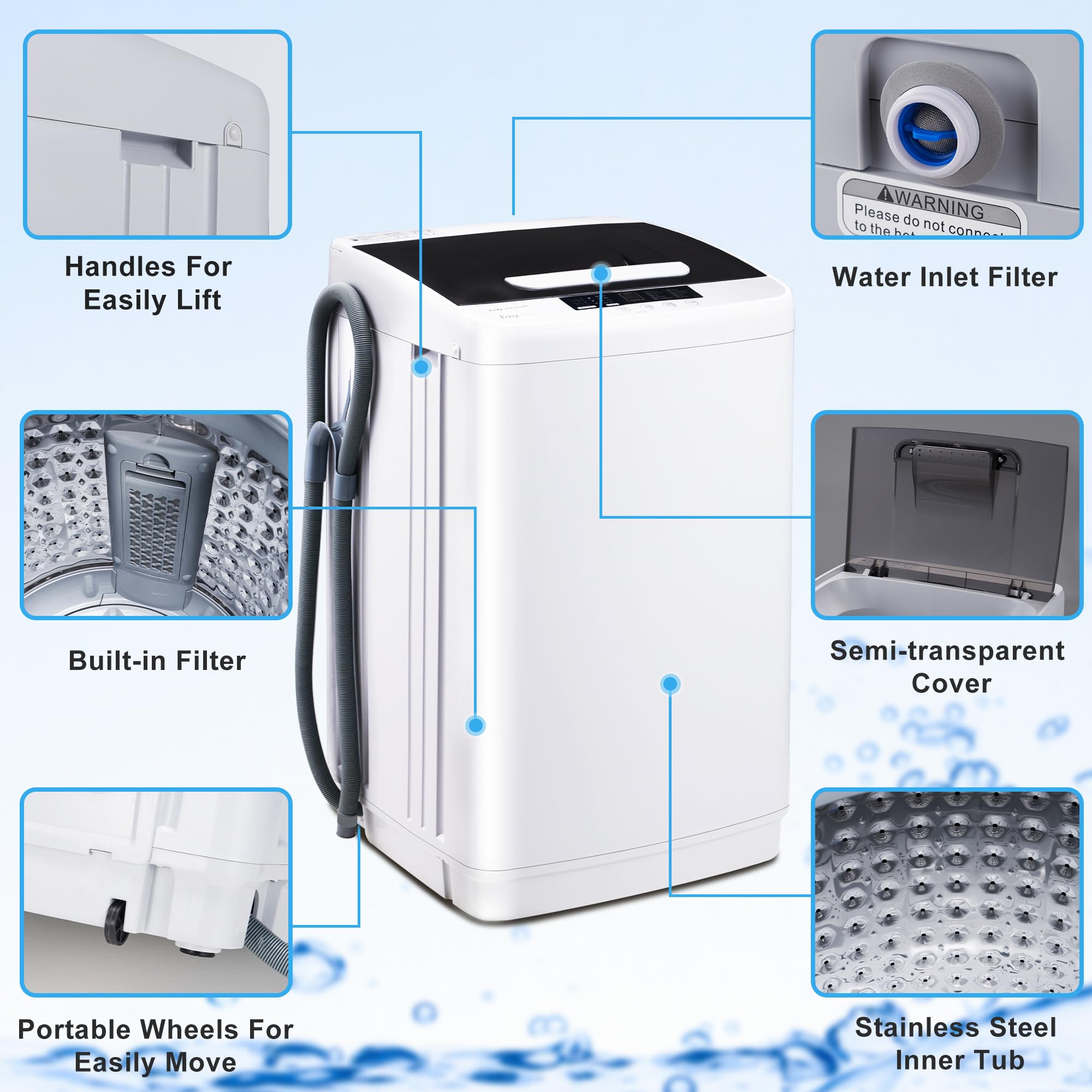 Outspurge Full Automatic Washer Machine,Portable Washing Machine for Household Use,1.04 Cu.Ft.Laundry Washer Spin with 10 Wash Programs& LED Display& Built-in Drain Pump,Ideal for RV,Camping,Apartment