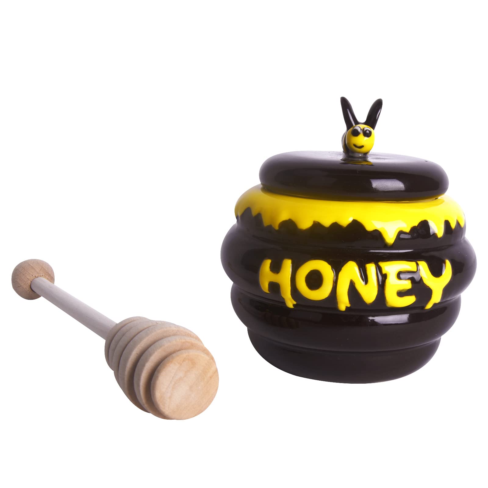 Vencer Ceramic Honey Jar with Lid and Honey Wooden Dipper,Mini Honey Jar for Home Kitchen,VHP-001