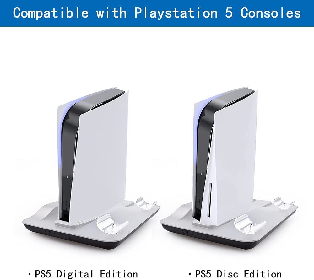 PS5 Cooling Station with Charging Station, PS5 Stand with Cooling Fan for Playstation 5 Console, 3 Rotating Speed, Accessories for PS5 Ultra HD Console and PS5 Digital Edition Playstation 5 Console