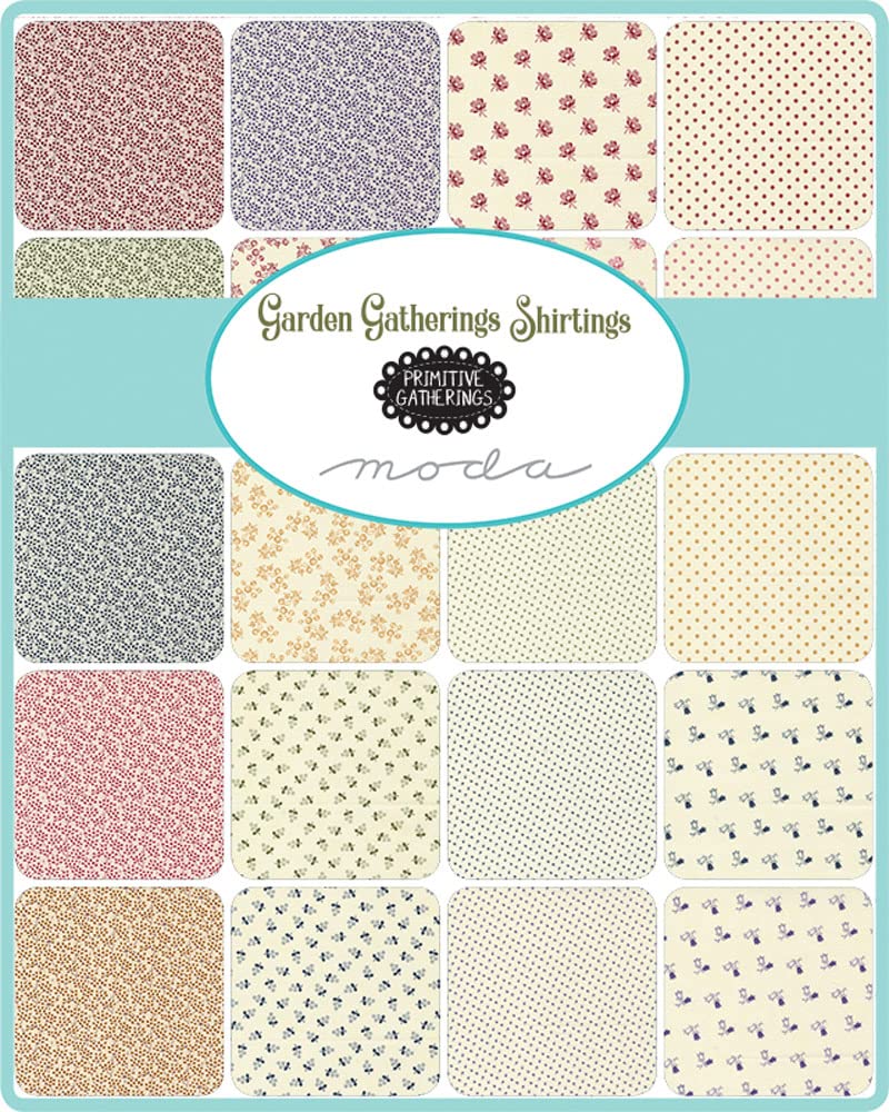 Moda Fabrics Garden Gatherings Shirtings Charm Pack by Primitive Gatherings; 42-5 inches Precut Fabric Quilt Squares, 5 Inches