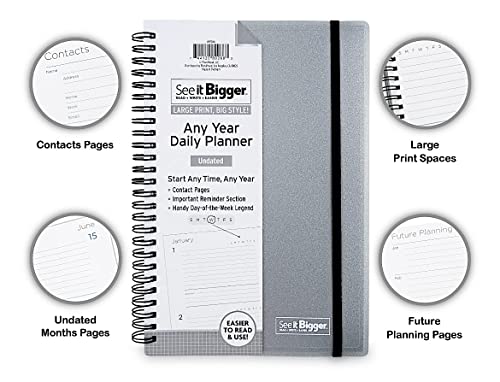 PlanAhead See IT Bigger Undated Daily Planner 9.25” x 6.25” No Monthly Tabs, and SUHEYLA Inspirational Pen "My Life is My Message".
