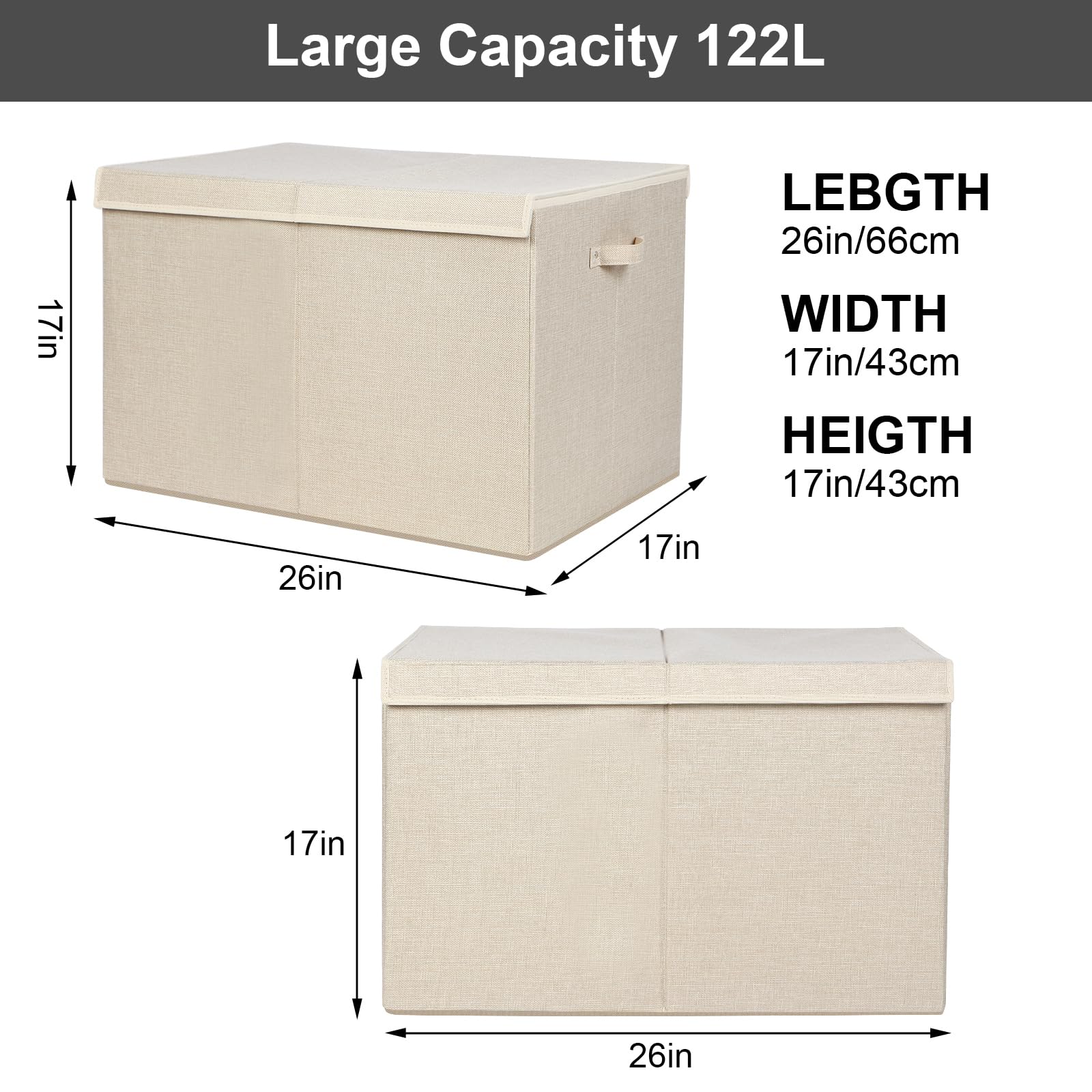 popoly Toy Box Chest 26"x17" x17", Large Toy Box Chest 25"x13" x16"