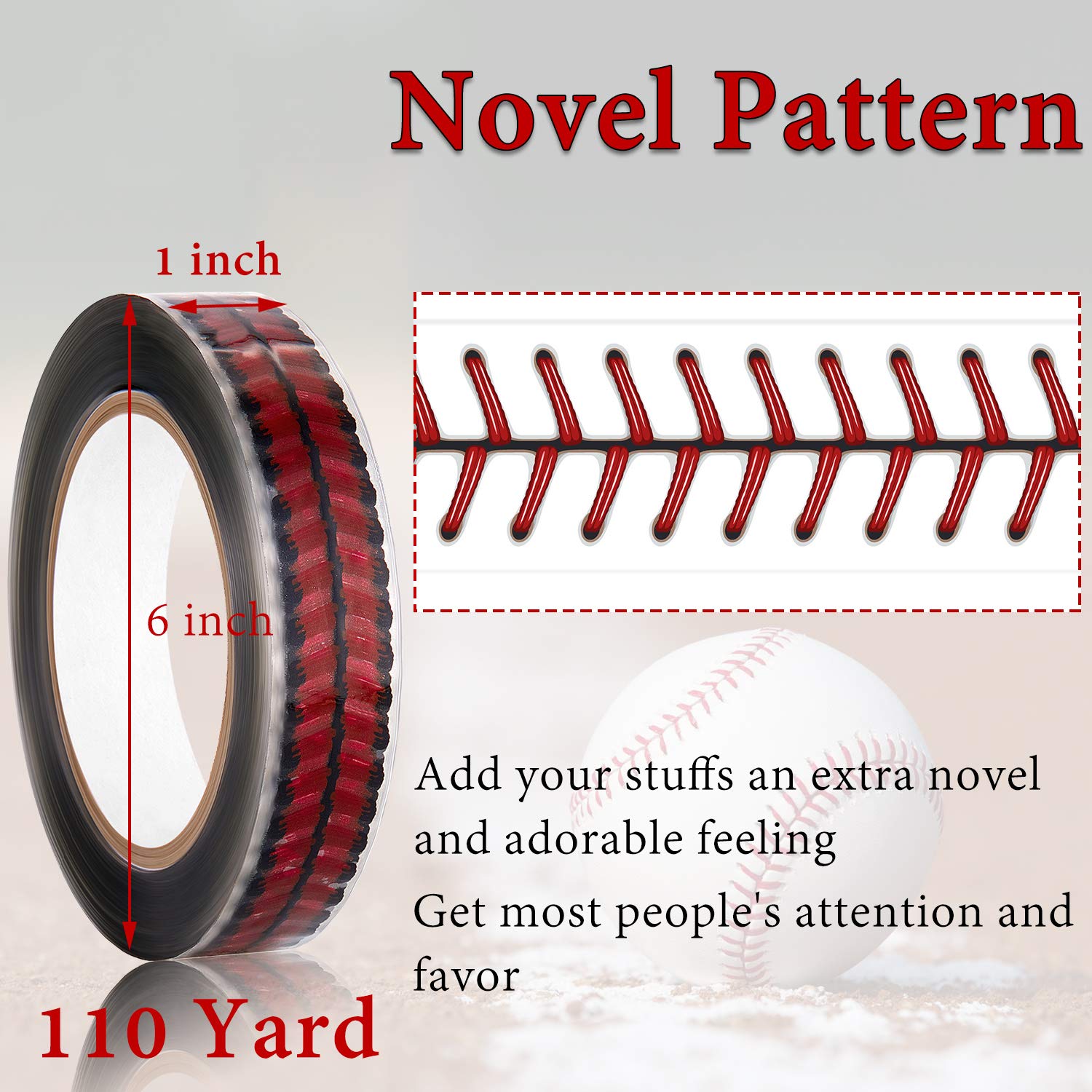 Outus 110 Yards Baseball Stitches Design Tape Adhesive Packing Tape Tape Crafting Wrapping Decorative Roll Tape for Thanksgiving Christmas Wrapping Funny Home Decoration Sealing and More(2 Rolls)