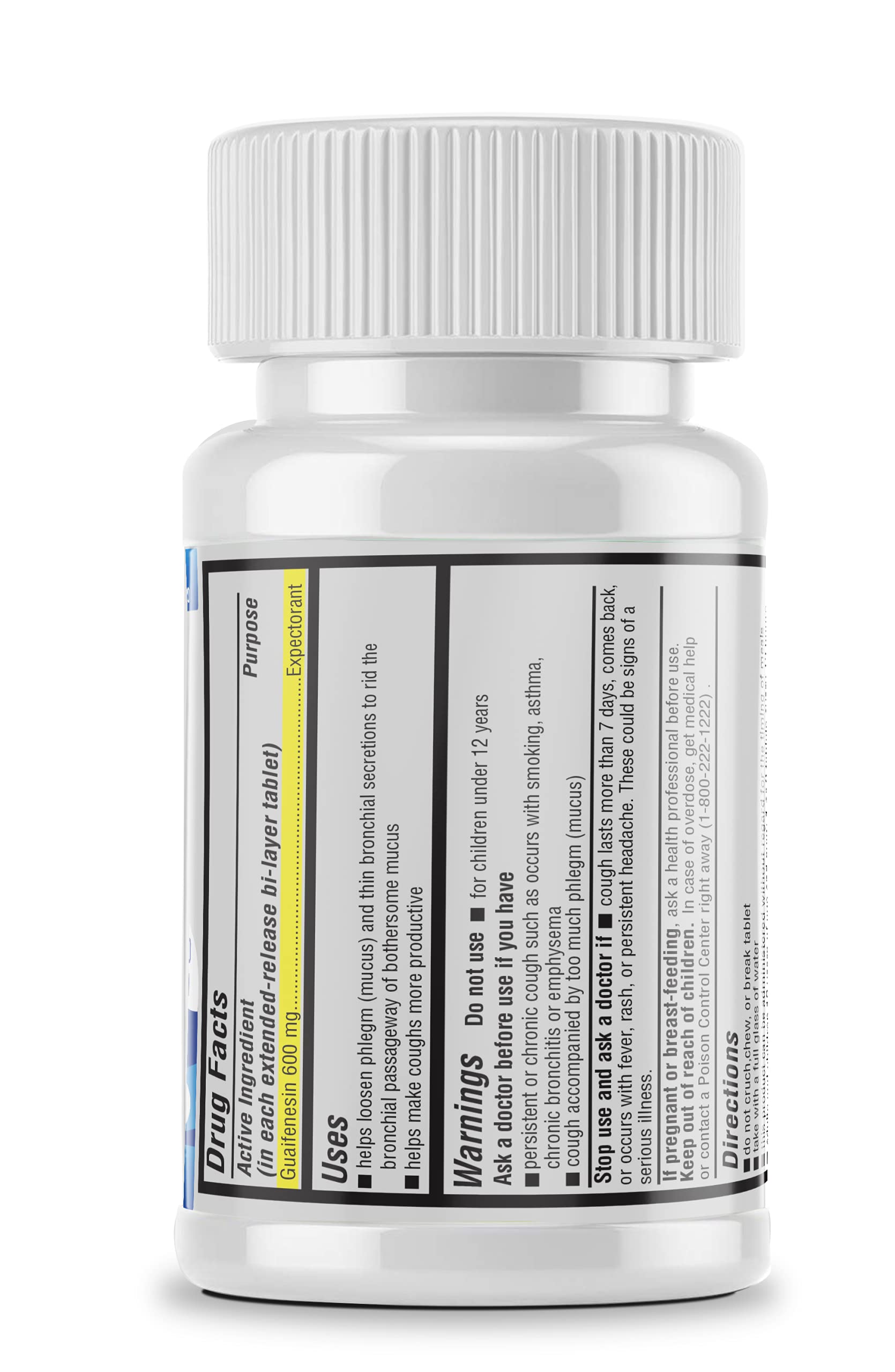 Safrel Mucus Relief Guaifenesin 600mg | 12 Hr Support (100 Count) Extended-Release Tablets | Thins and Loosens Mucus, Relieves Nasal & Chest Congestion | Cough, Cold, Flu Relief | Mucinex Generic