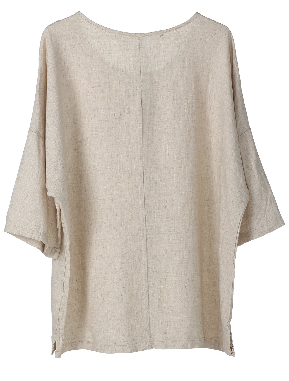 Minibee Women's Elbow Sleeve Linen Tunic Tops Solid Color Retro Blouse Linen L