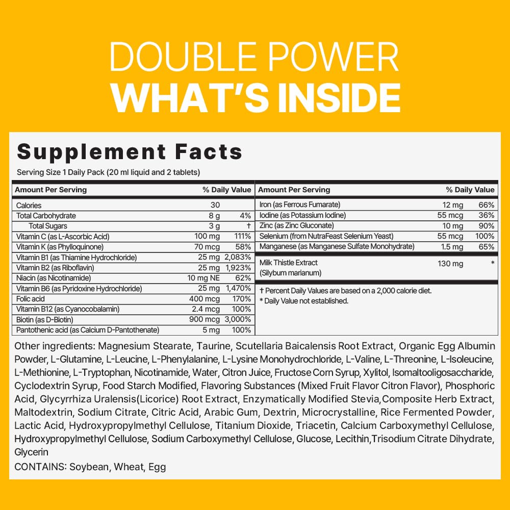 NUKHAN Double Power - Liver Cleanse Detox & Repair | Milk Thistle, Vitamin B Complex, Vitamin C, K, B12, Zinc | Immune Support & Energy Boost | Multivitamin & Mineral Supplement | 30 Day Supply