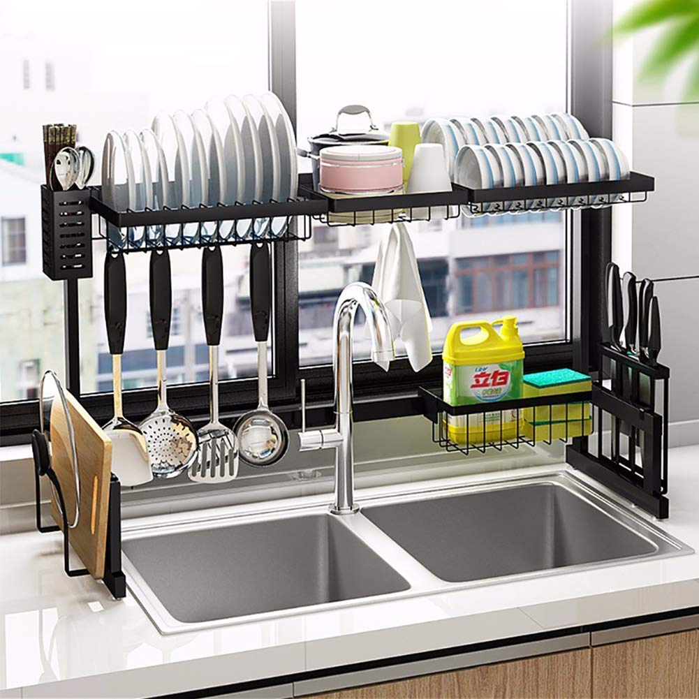micoe Dish Drying Rack for Kitchen Counter, Aluminum Dish Dryer Rack with Removable and Drainboard Set, Large Dish Drainers with Cup Rack, Utensil Holder, Maximize Countertop Space-Grey